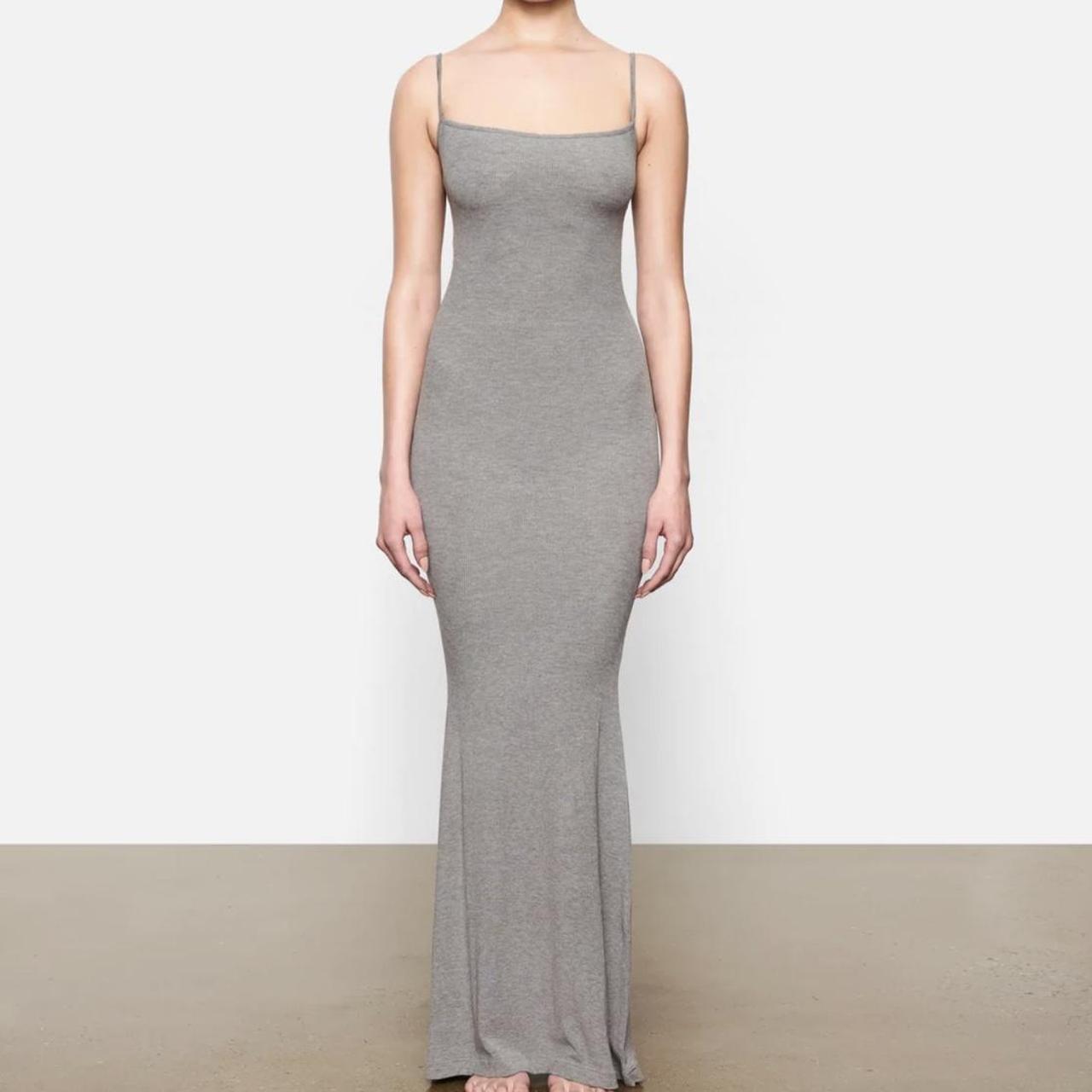 Skims soft lounge long slip dress grey Size S... - Depop