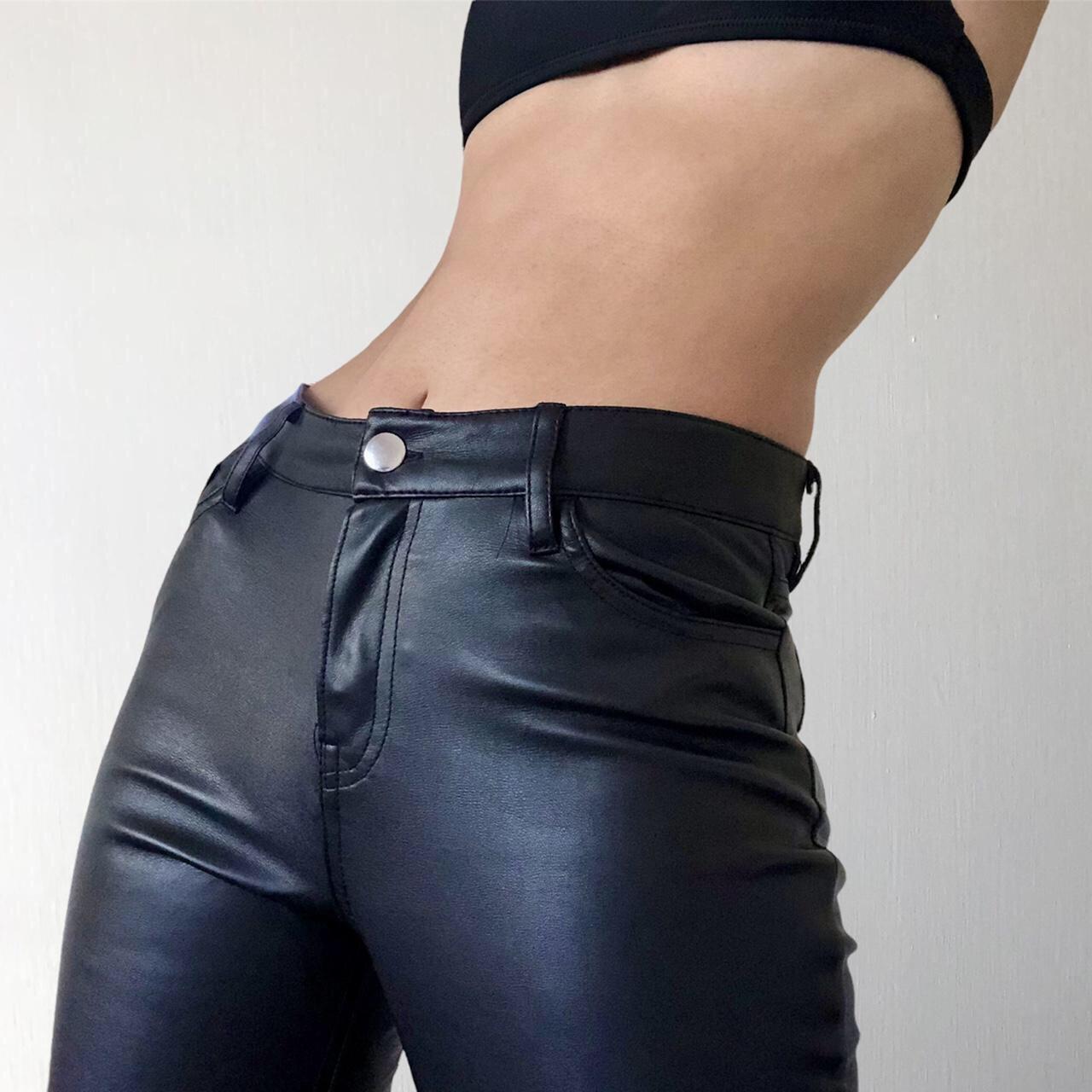 H M GROMMET LEATHER PANTS Amazing mid rise faux