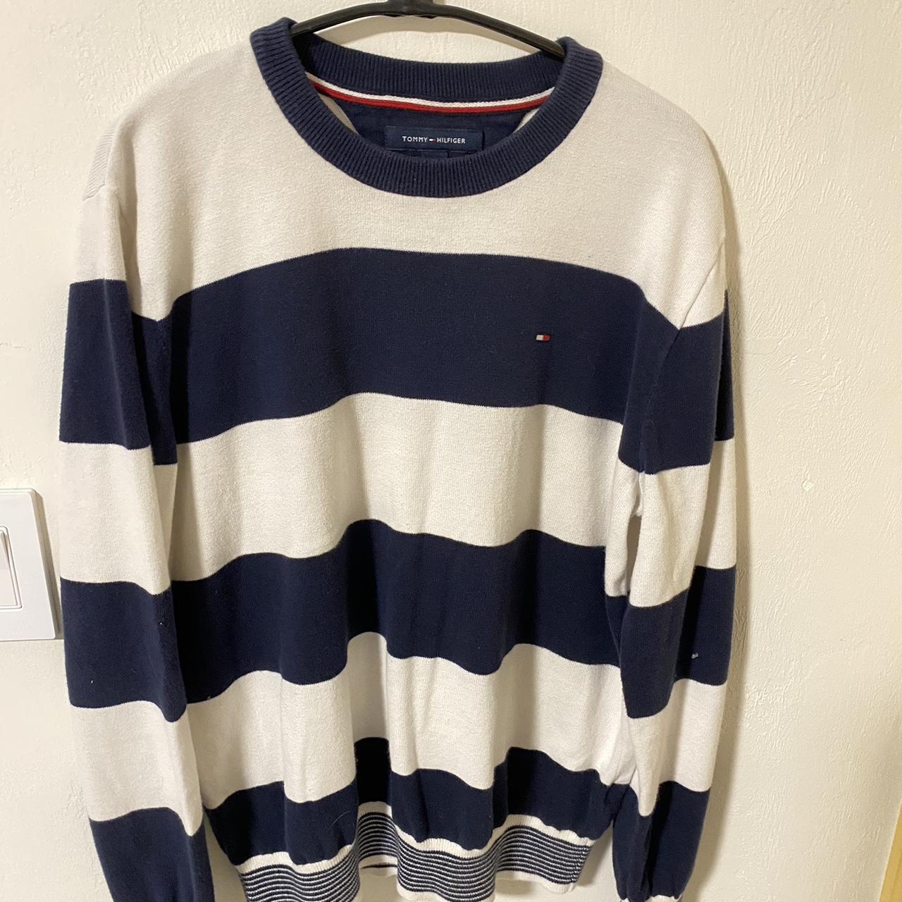 BLACK AND WHITE TOMMY LONG SLEEVE SIZE MEDIUM FITS... - Depop