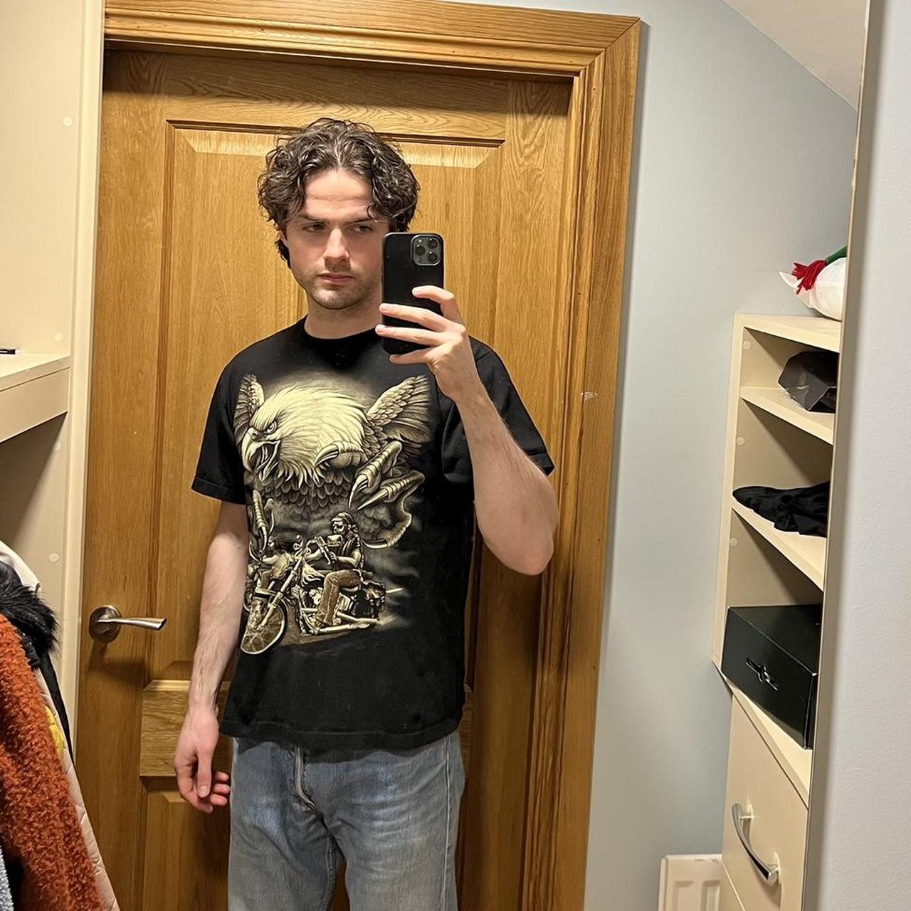 Vintage 90s Eagle & Motorcycle single stitch t shirt... - Depop