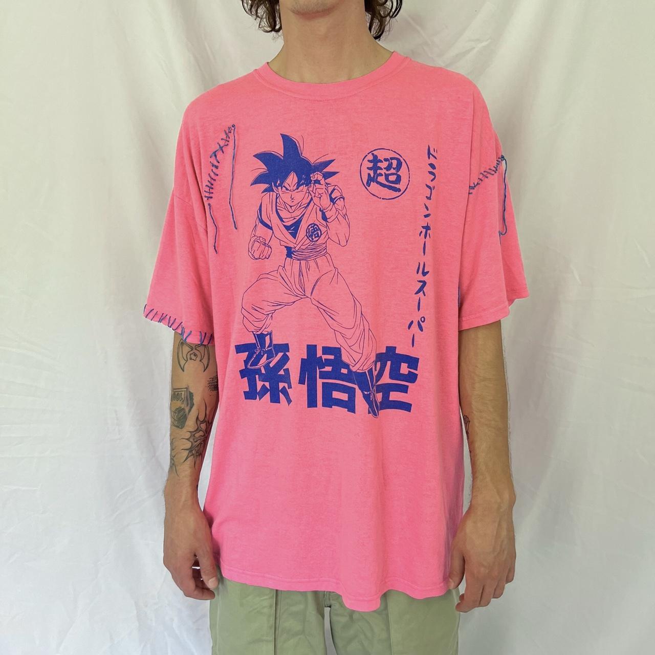 DRAGON BALL Z HAND STITCHED TEE Hot pink with blue... - Depop