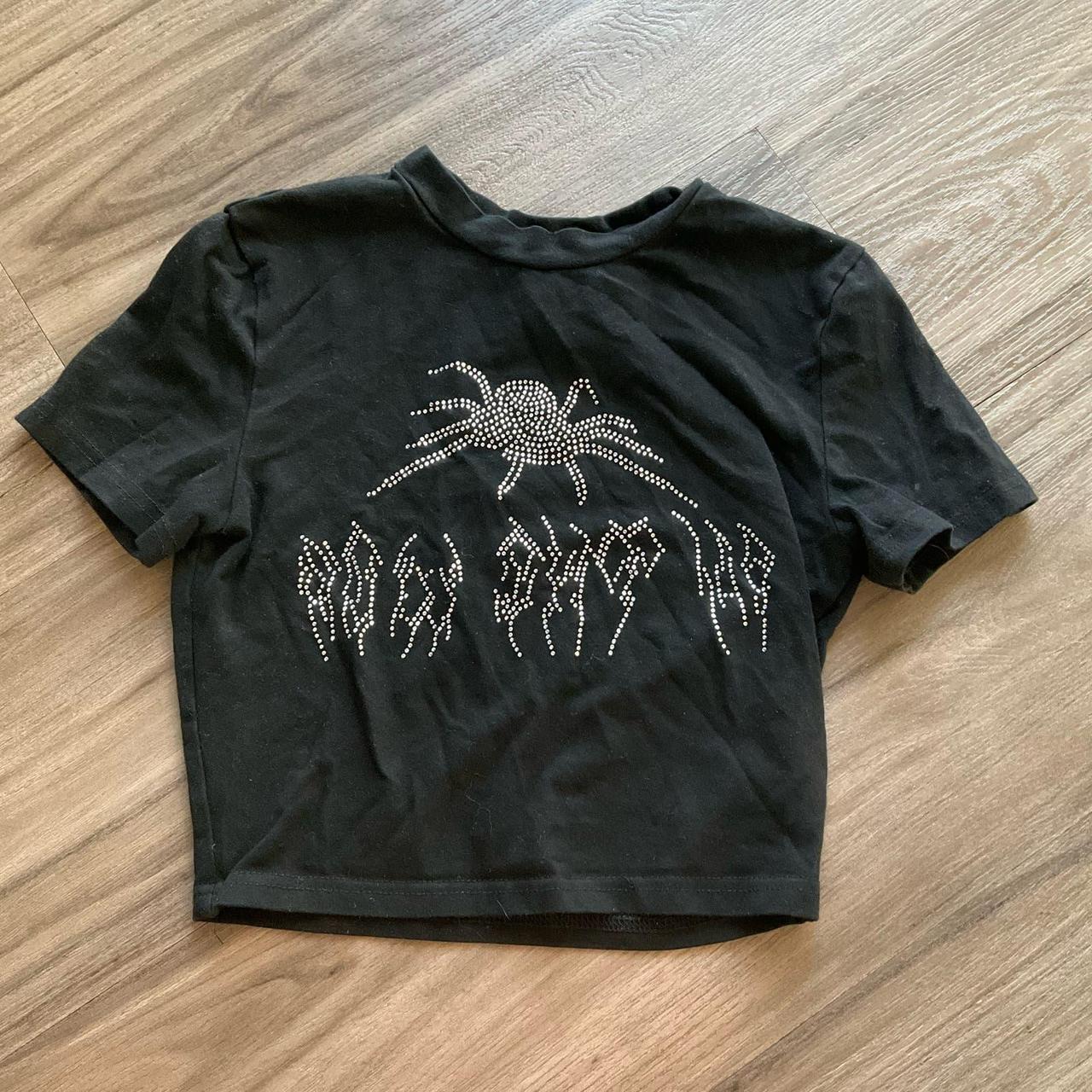emo spider bling crop top from yours black the... - Depop