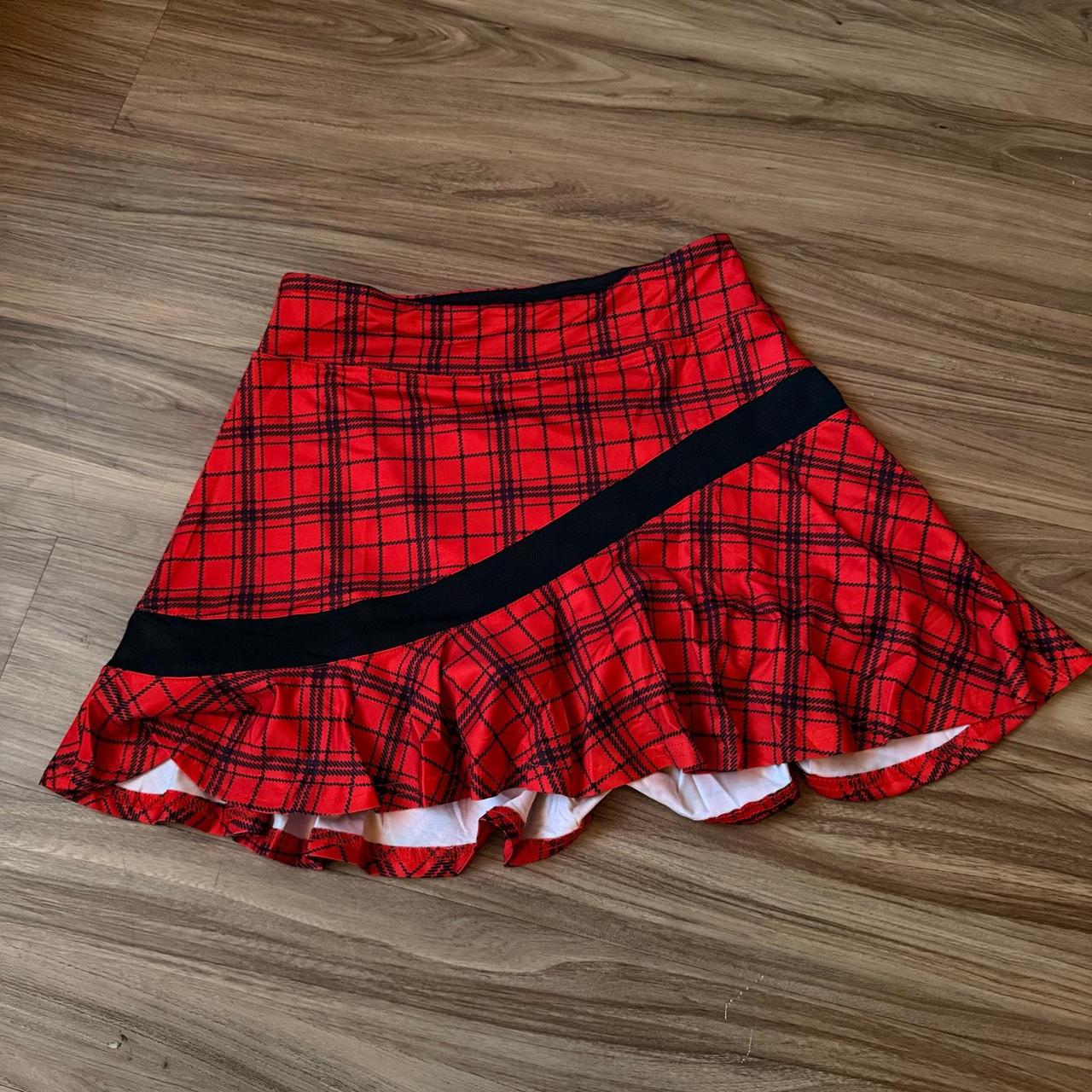 Red Plaid Ruffle Tennis Skirt with Built-In Shorts –... | Depop