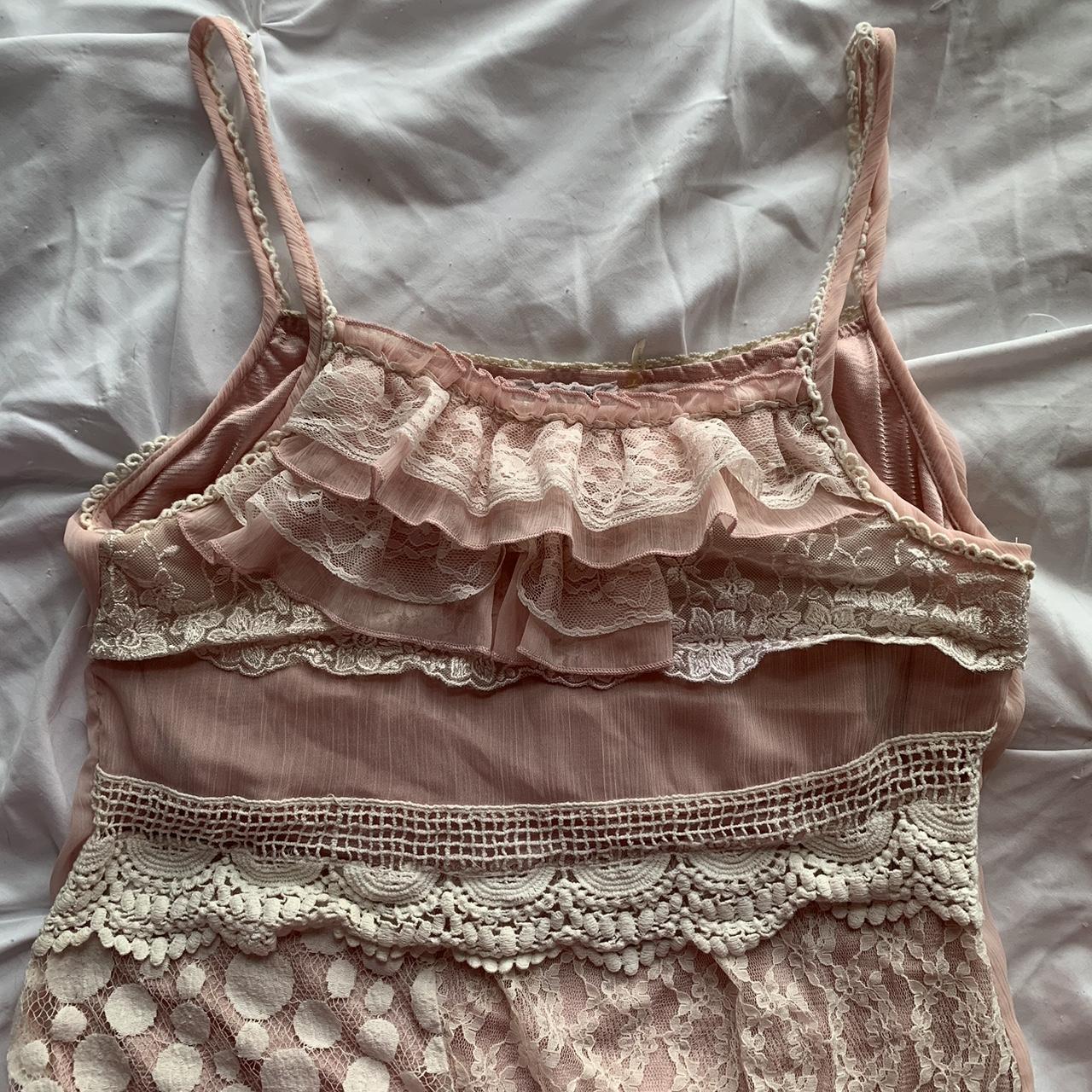 Vintage pink lace ruffle mini dress with ruffles and... - Depop