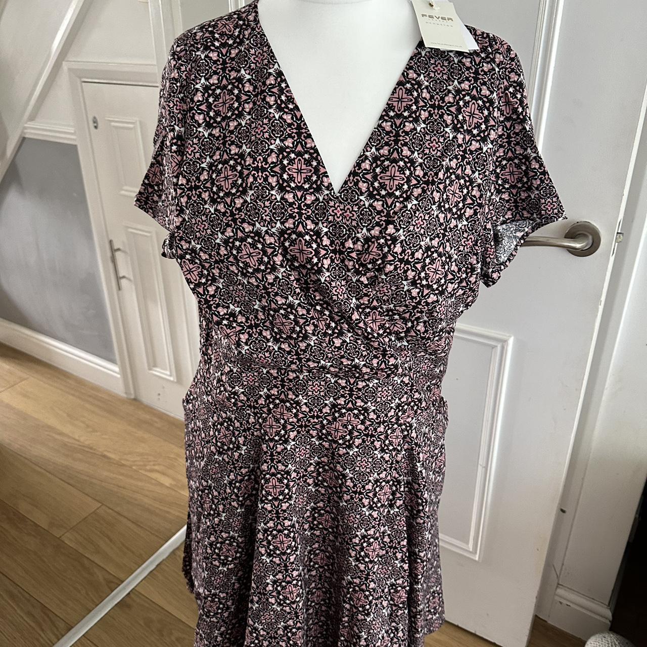 Fever London black & pink print folklore fit & flare... - Depop