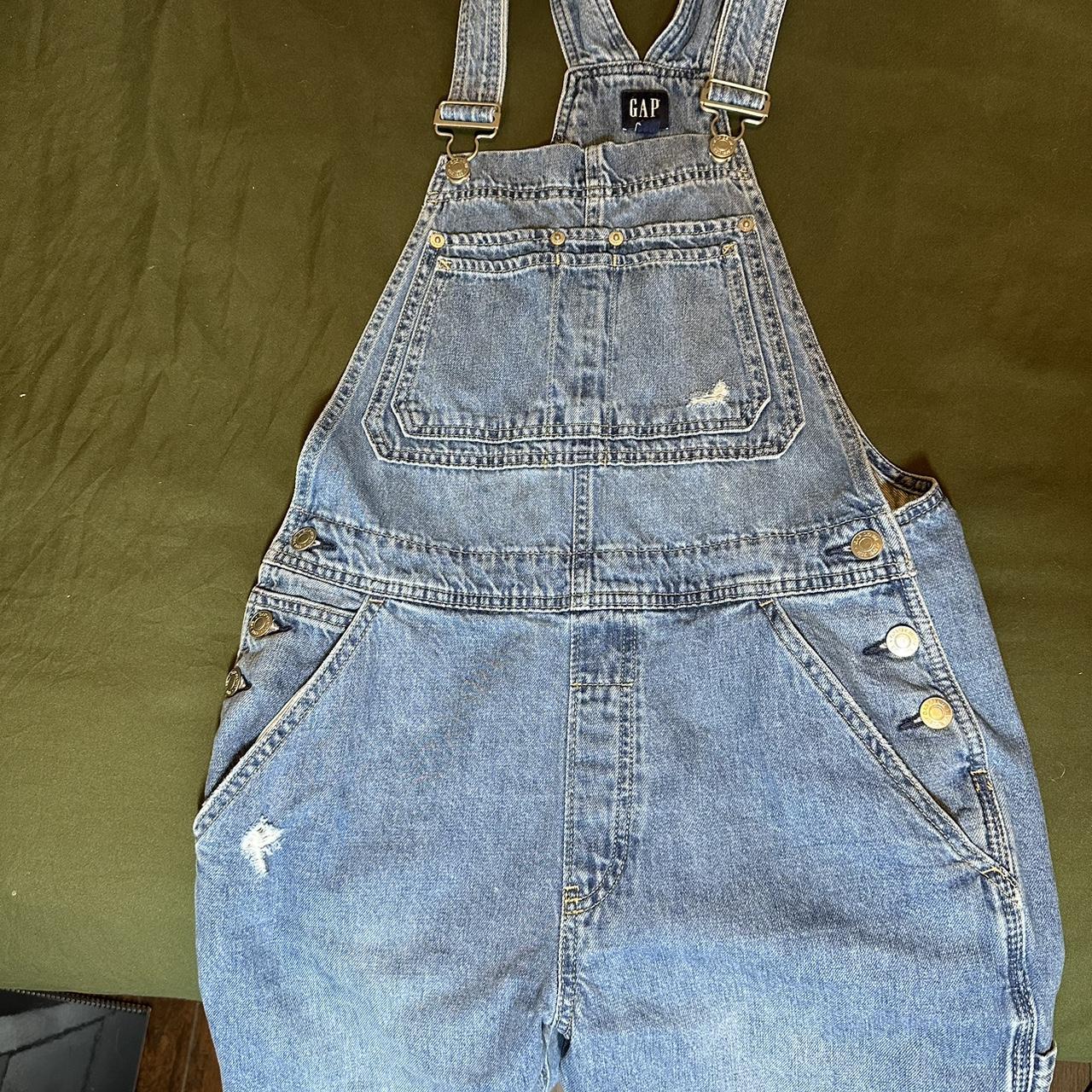 GAP distressed cut off denim overalls in size small. - Depop