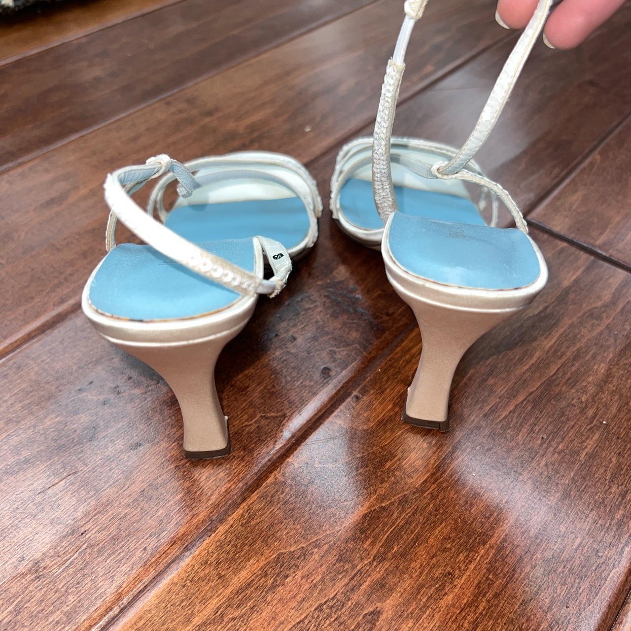 Jessica McClintock white and blue heels. Worn but... - Depop