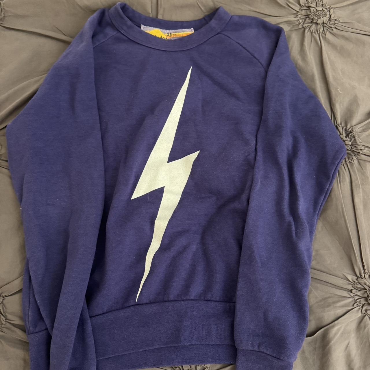Aviator nation purple crewneck with white lightning... - Depop