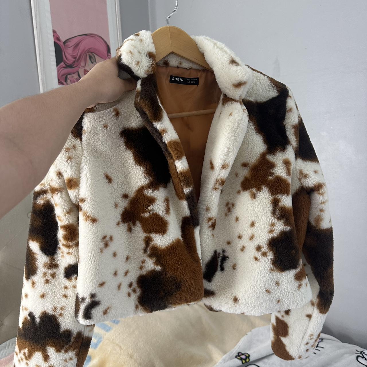 shein cow fur coat - Depop
