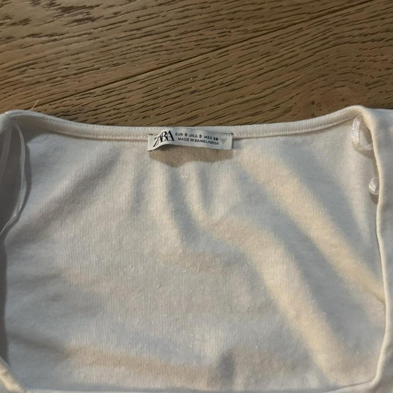 ZARA white cropped long sleeve top Slight peeling,... - Depop