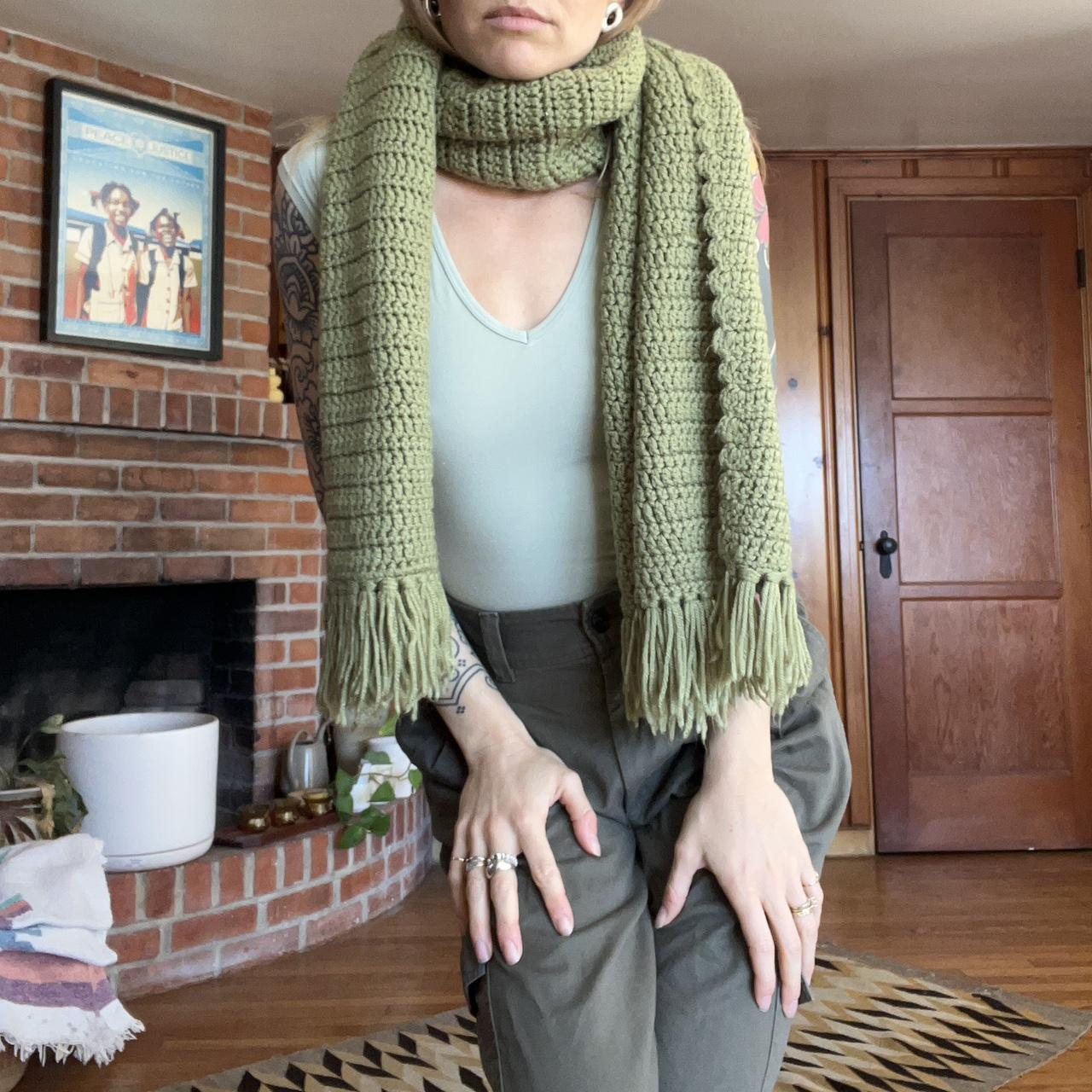 Knit green cotton scarf No flaws just worn Hand... - Depop