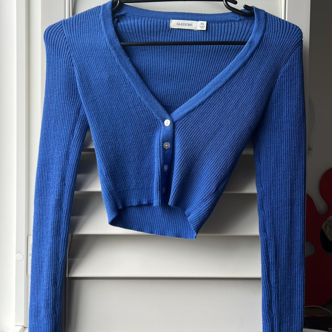 GLASSONS blue long sleeve knit with buttons size XS - Depop