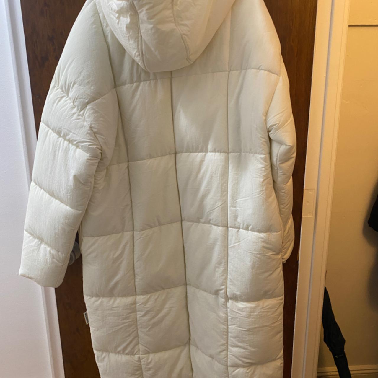 Cream white Long puffer jacket. Never worn. Perfect... - Depop