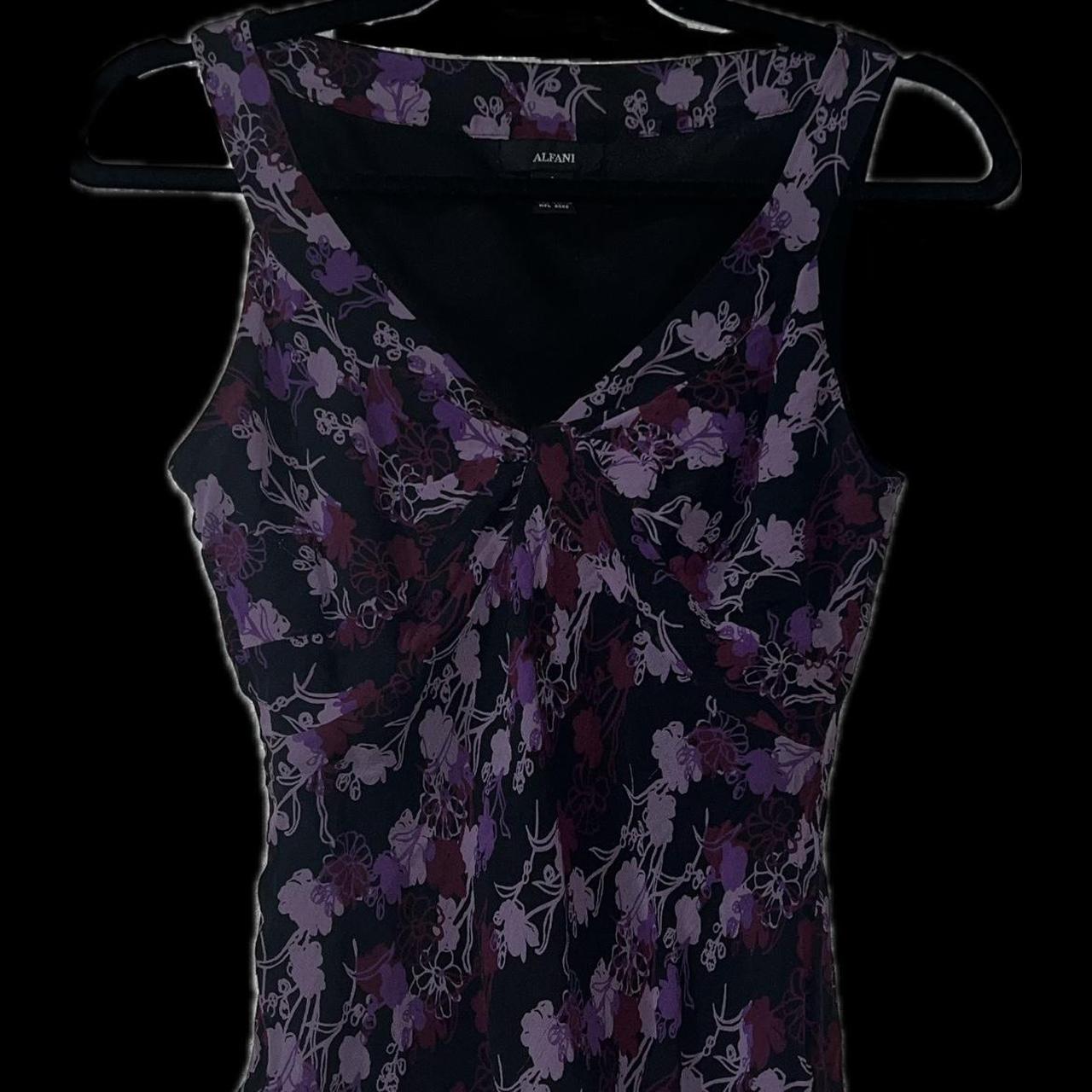 Purple floral mesh cami with tie front detail... | Depop