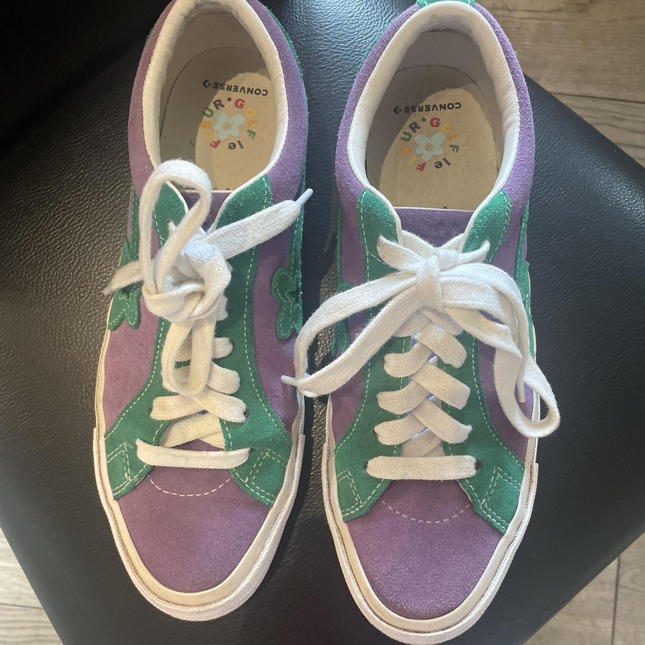 Tyler the Creator collab Converse green and purple... - Depop