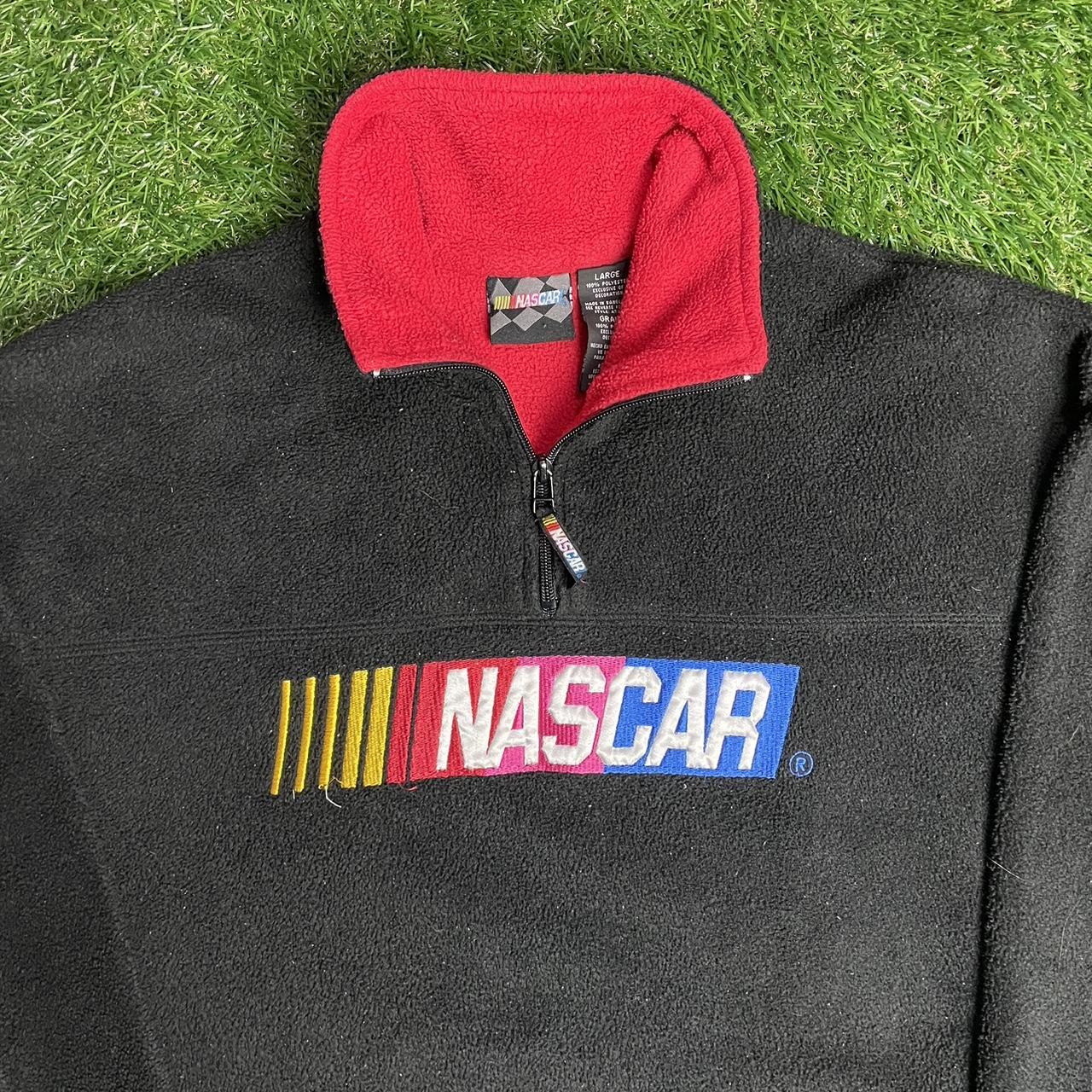 Vintage NASCAR logo quarter zip fleece pullover... - Depop
