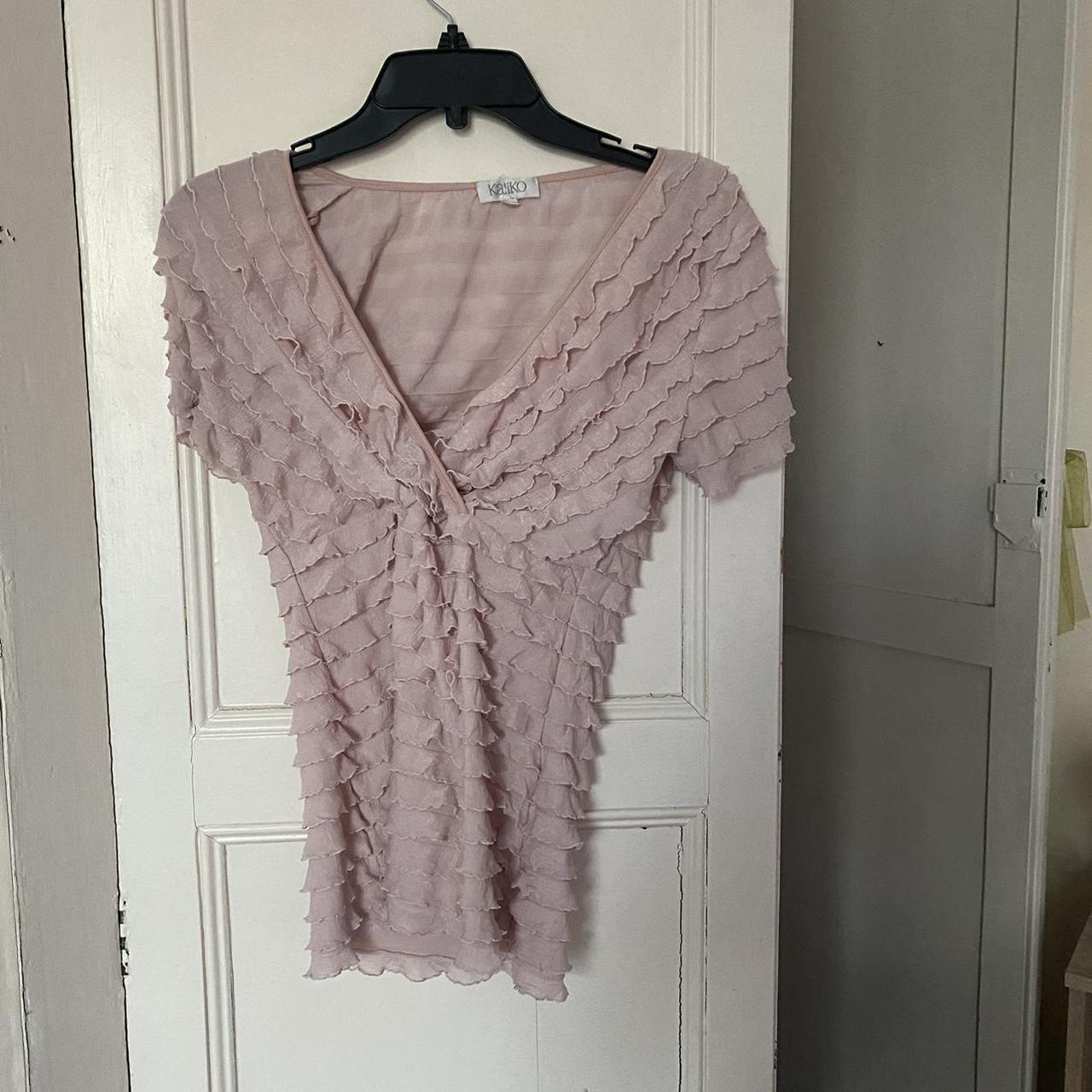 Pretty pink frilly top Size medium UK8-10... - Depop