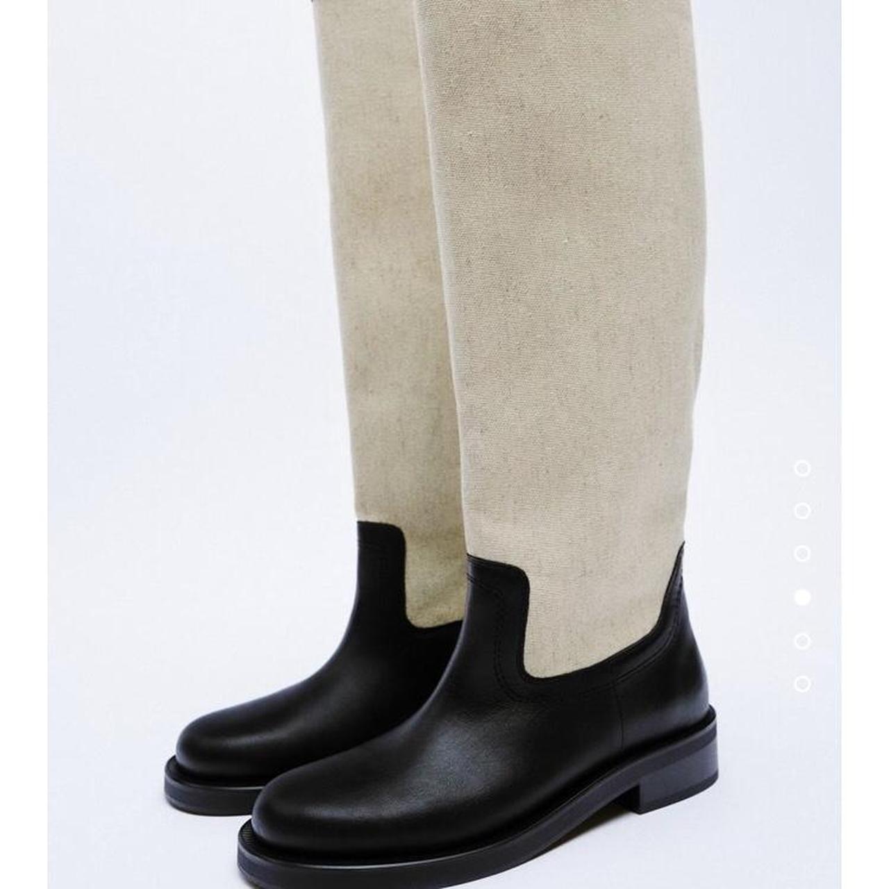 Zara boots contrast leather boots Like new... - Depop