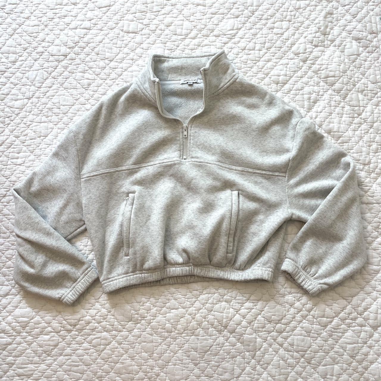 Grey Cropped Quarter Zip Jacket In Good Condition... - Depop