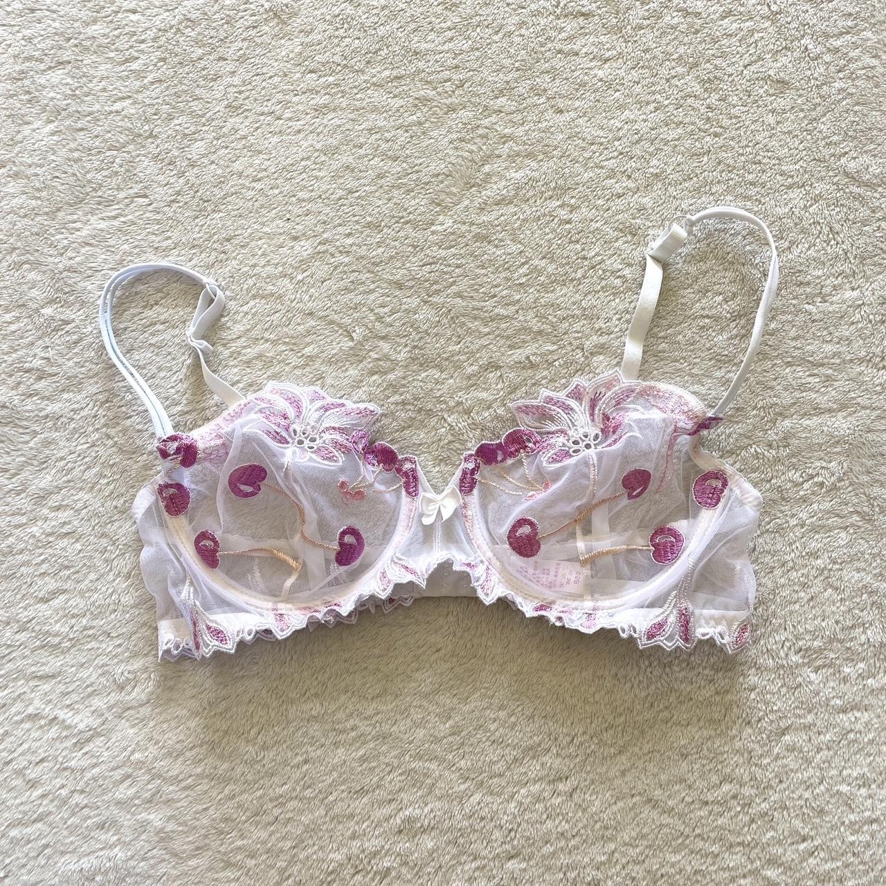 Vintage White Lace Cherry Bra The Cutest Piece... - Depop