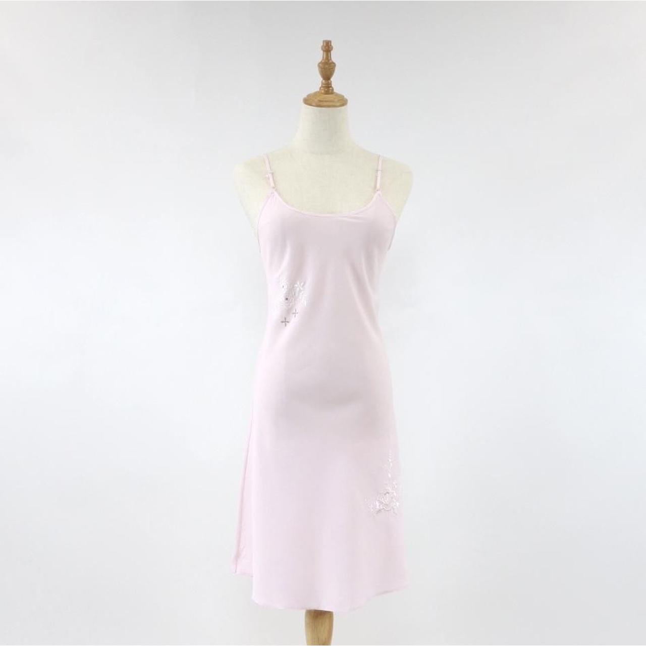 embroidered soft pink slip dress sheer pink fabric... - Depop