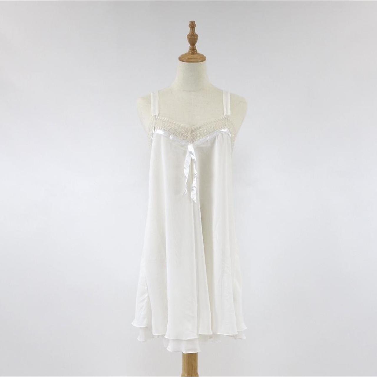 dainty sheer slip dress lace + ribbon detailing... - Depop