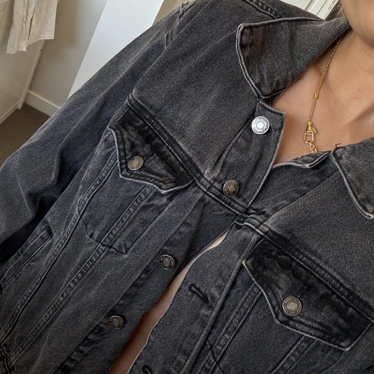 washed black denim jacket size 16 but shown on 6/8... - Depop