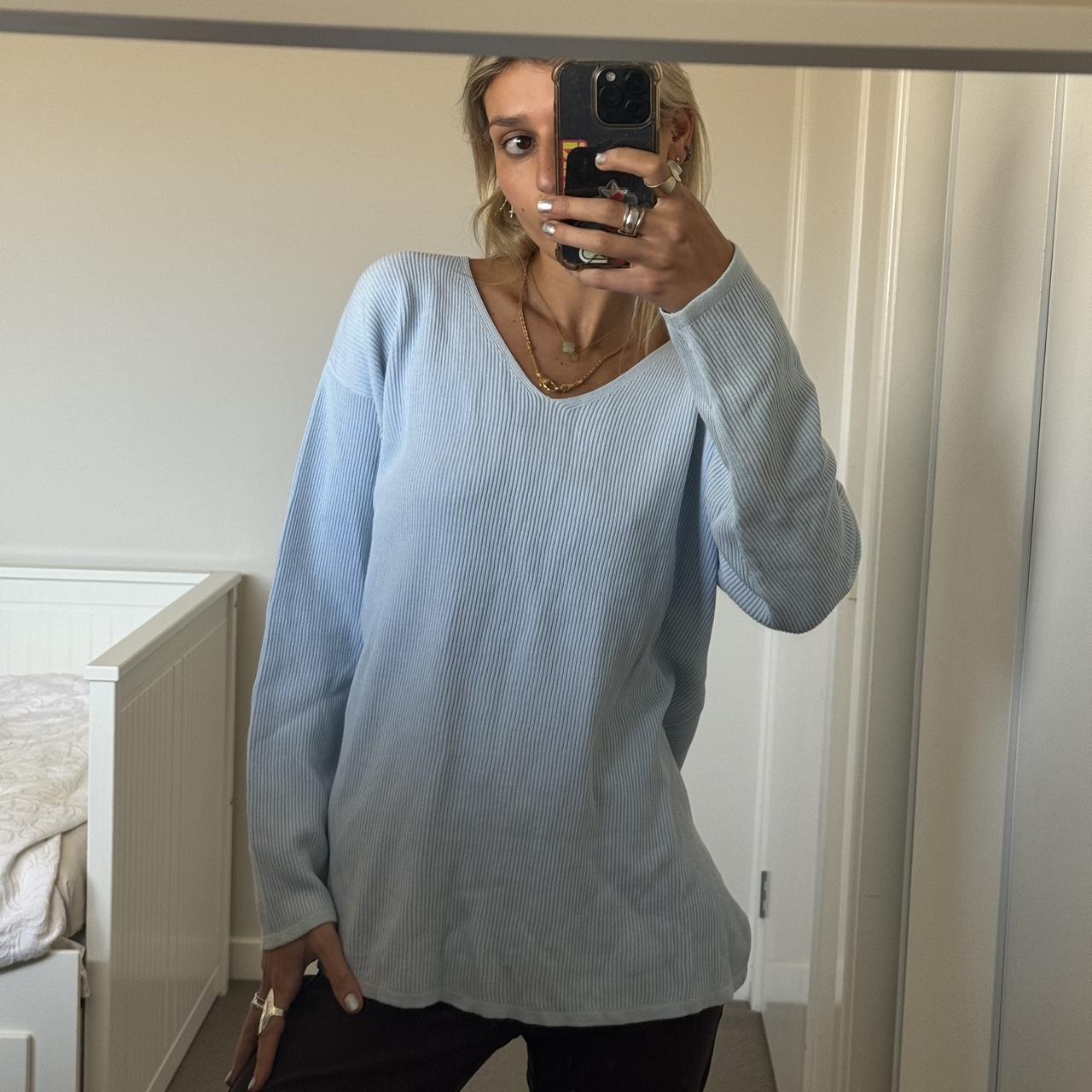 oversized baby blue ribbed sweater super cosy - Depop