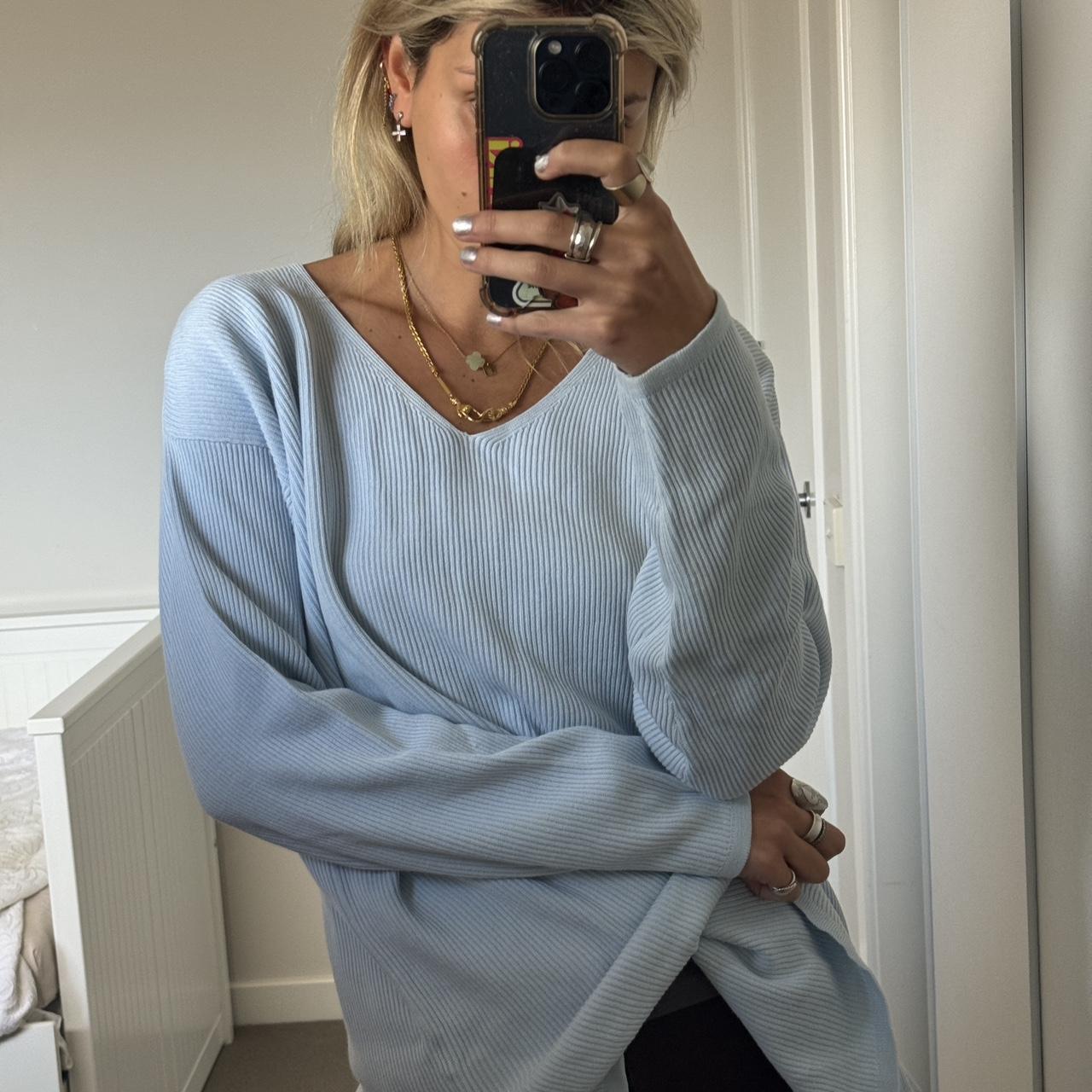 oversized baby blue ribbed sweater super cosy - Depop
