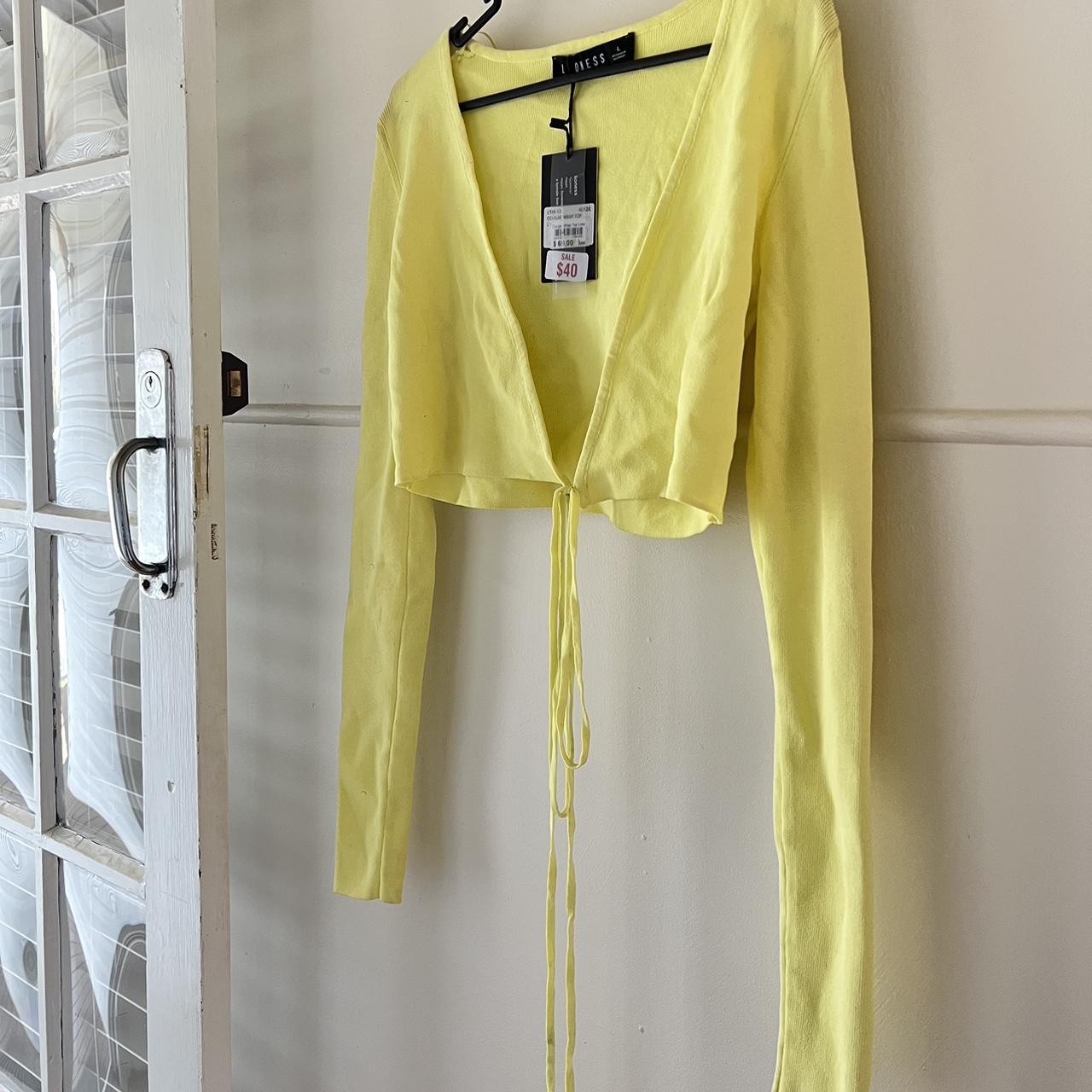 yellow lemon lioness wrap top. size large. never worn 🍋 - Depop