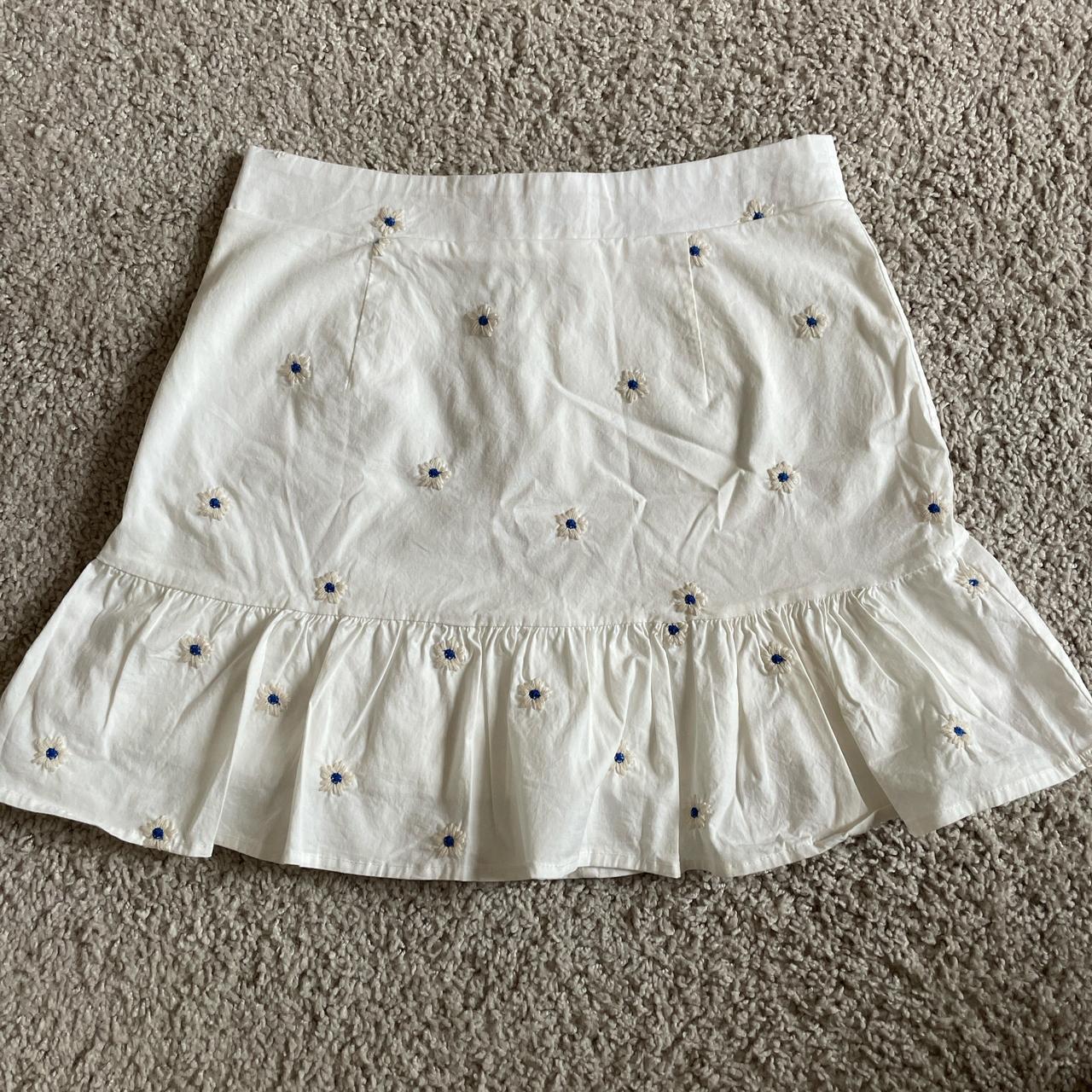 white ruffle skirt with navy flowers - altar’d... - Depop