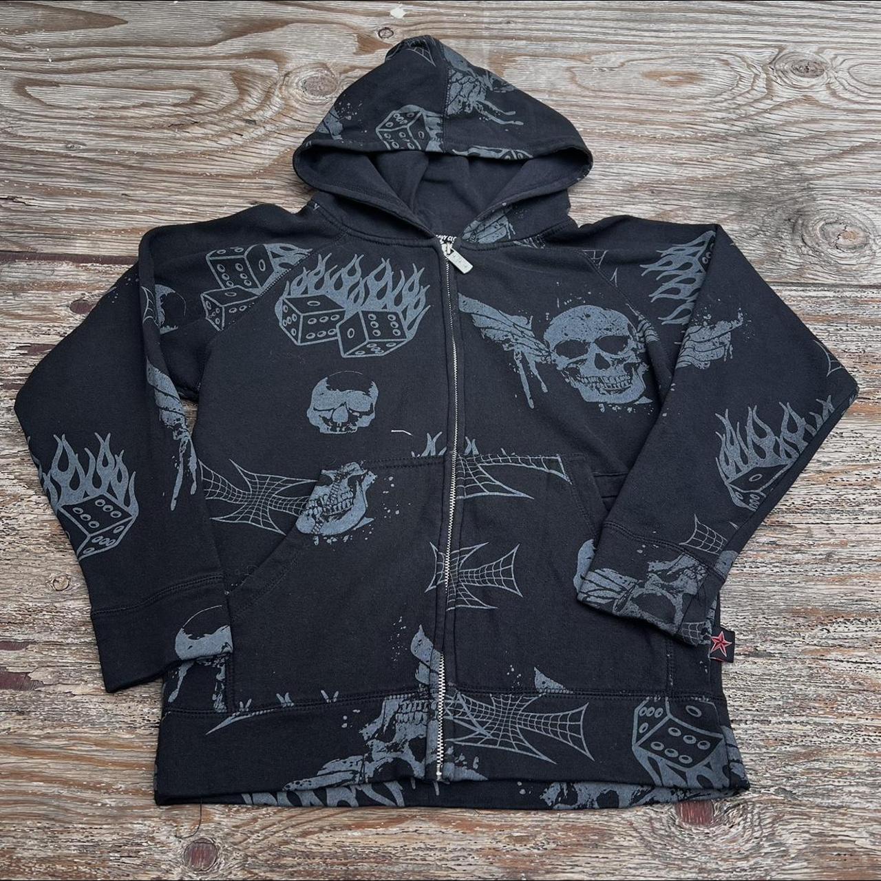Cyber Grunge Y2k Skulls Hoodie Size Small... - Depop