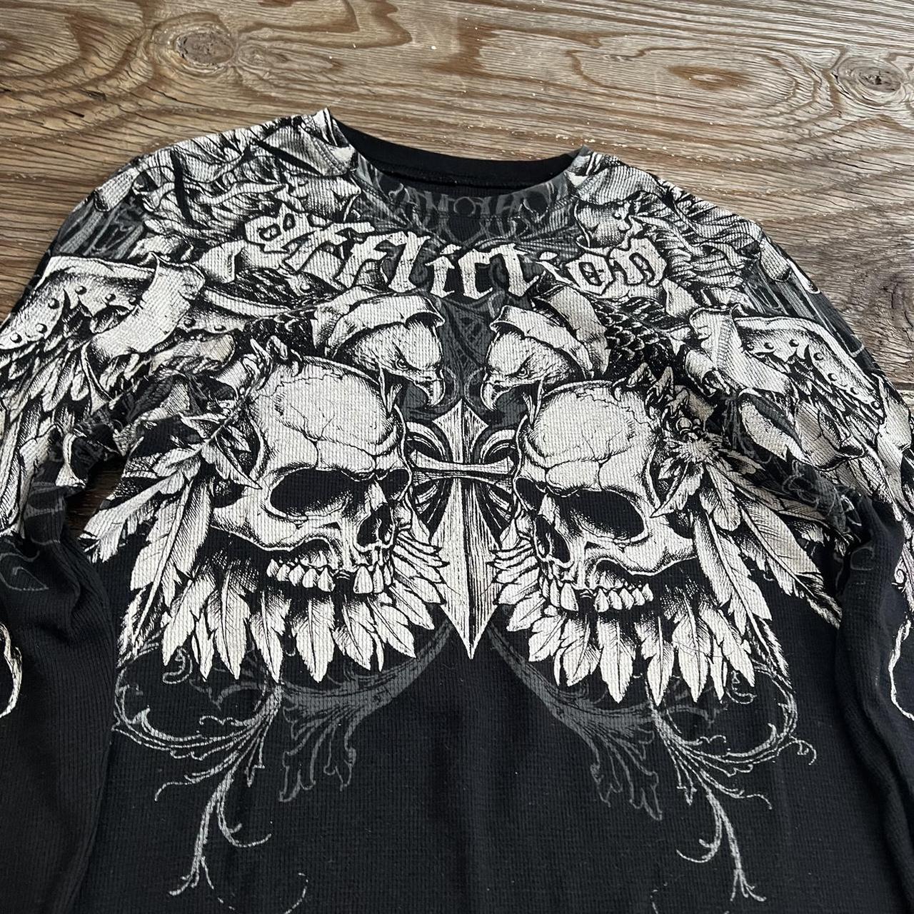 Cyber Grunge Y2K Affliction Skulls Thermal Long... - Depop