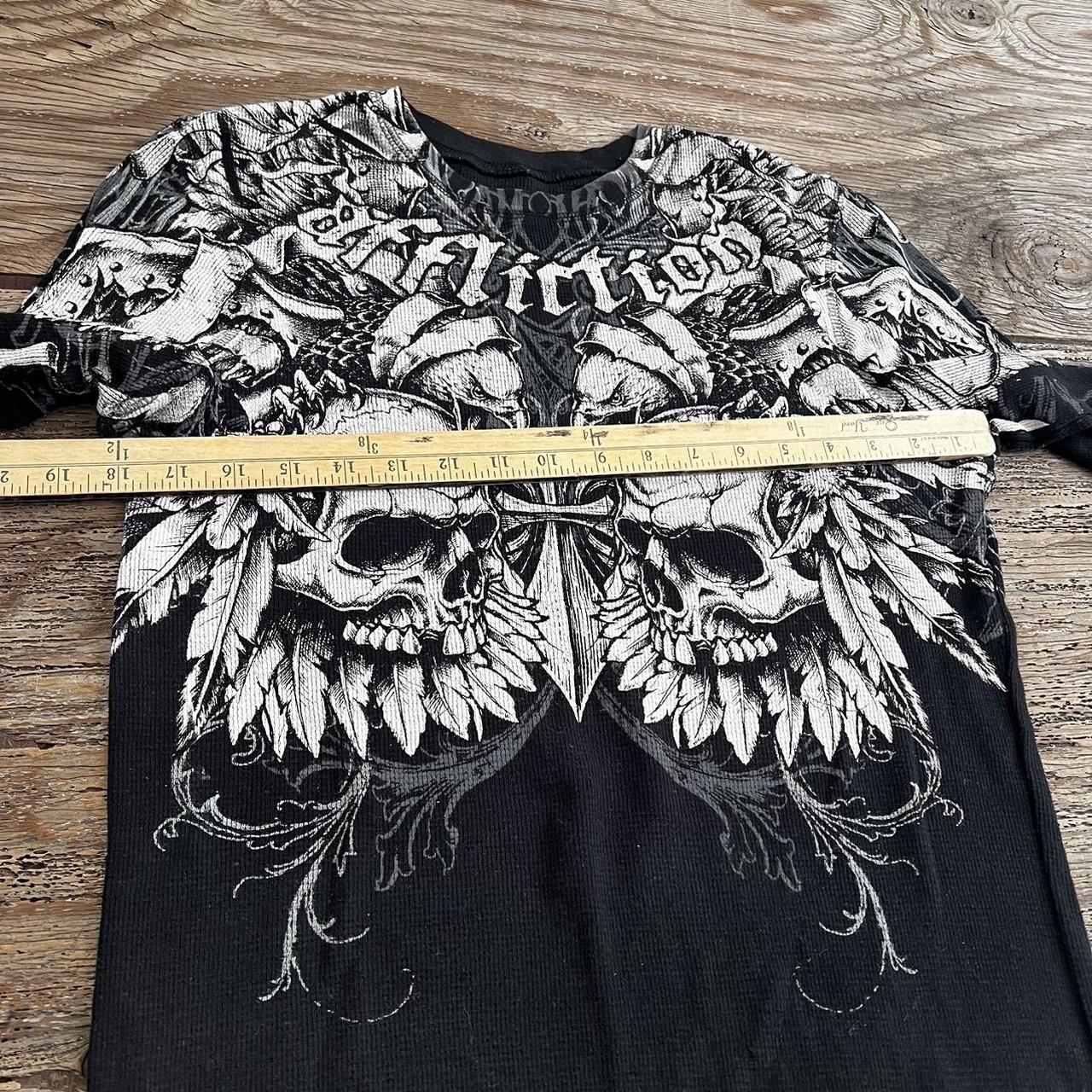 Cyber Grunge Y2K Affliction Skulls Thermal Long... - Depop