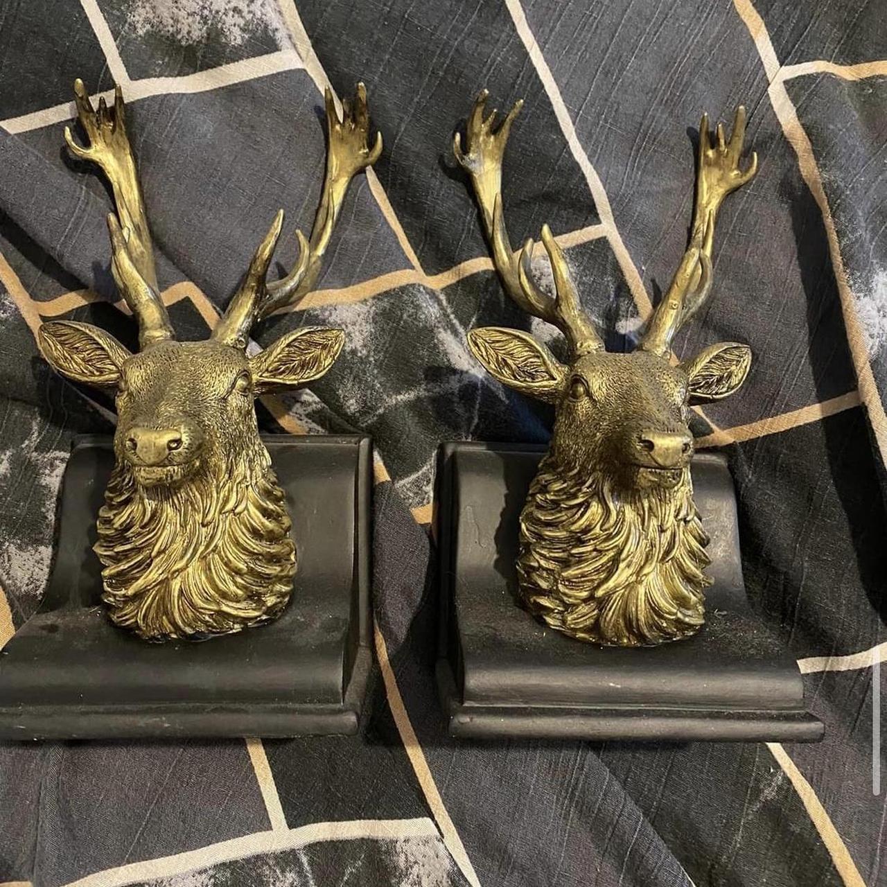 Beautiful pair of gold stag bookends, perfect... - Depop