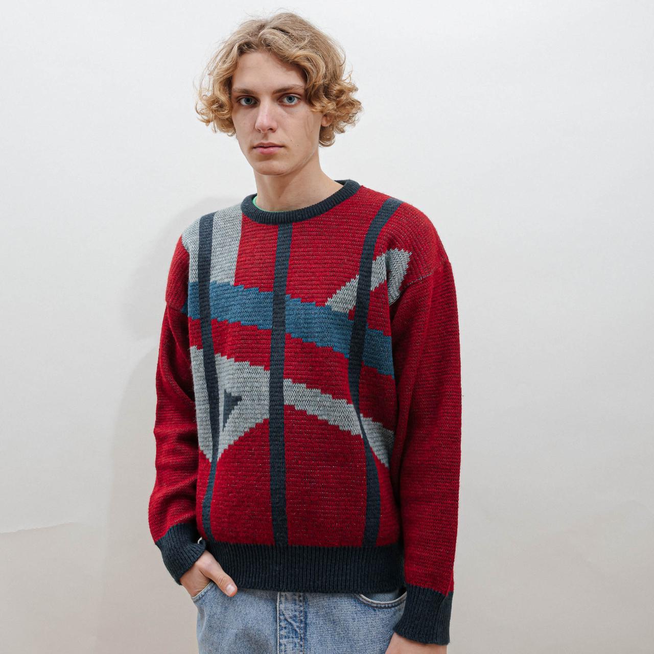 Vintage 90s Artsy Grandpa Relaxed Fit Knit Jumper... - Depop