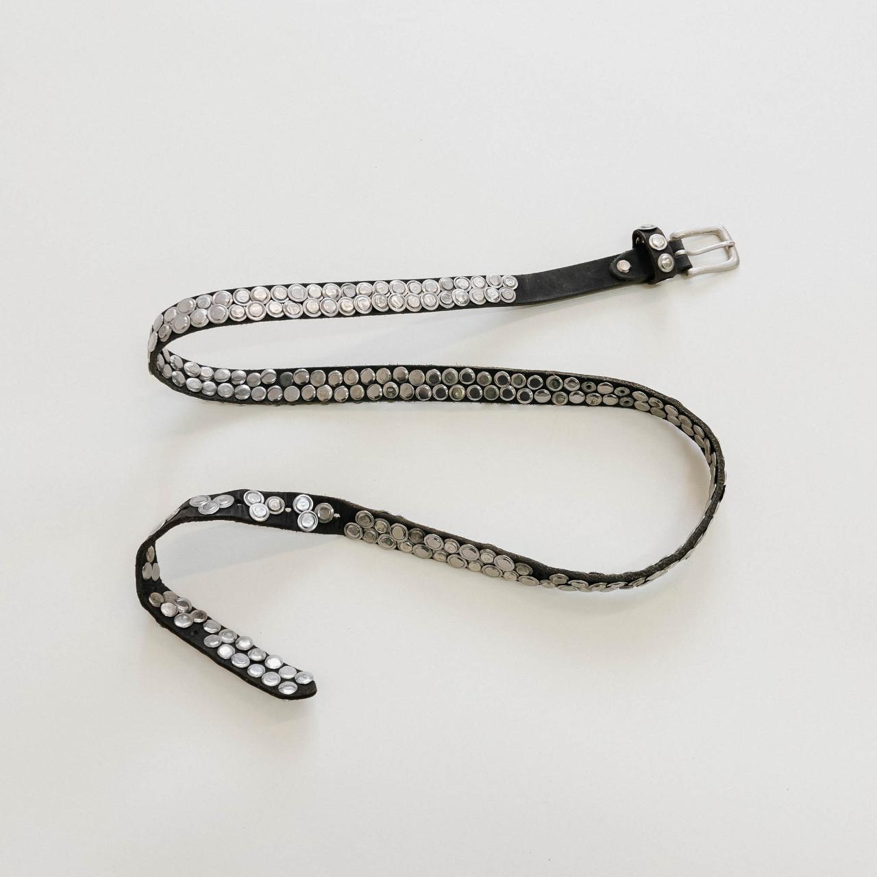 Vintage 00s Round Stud Skinny Black Real Leather... - Depop