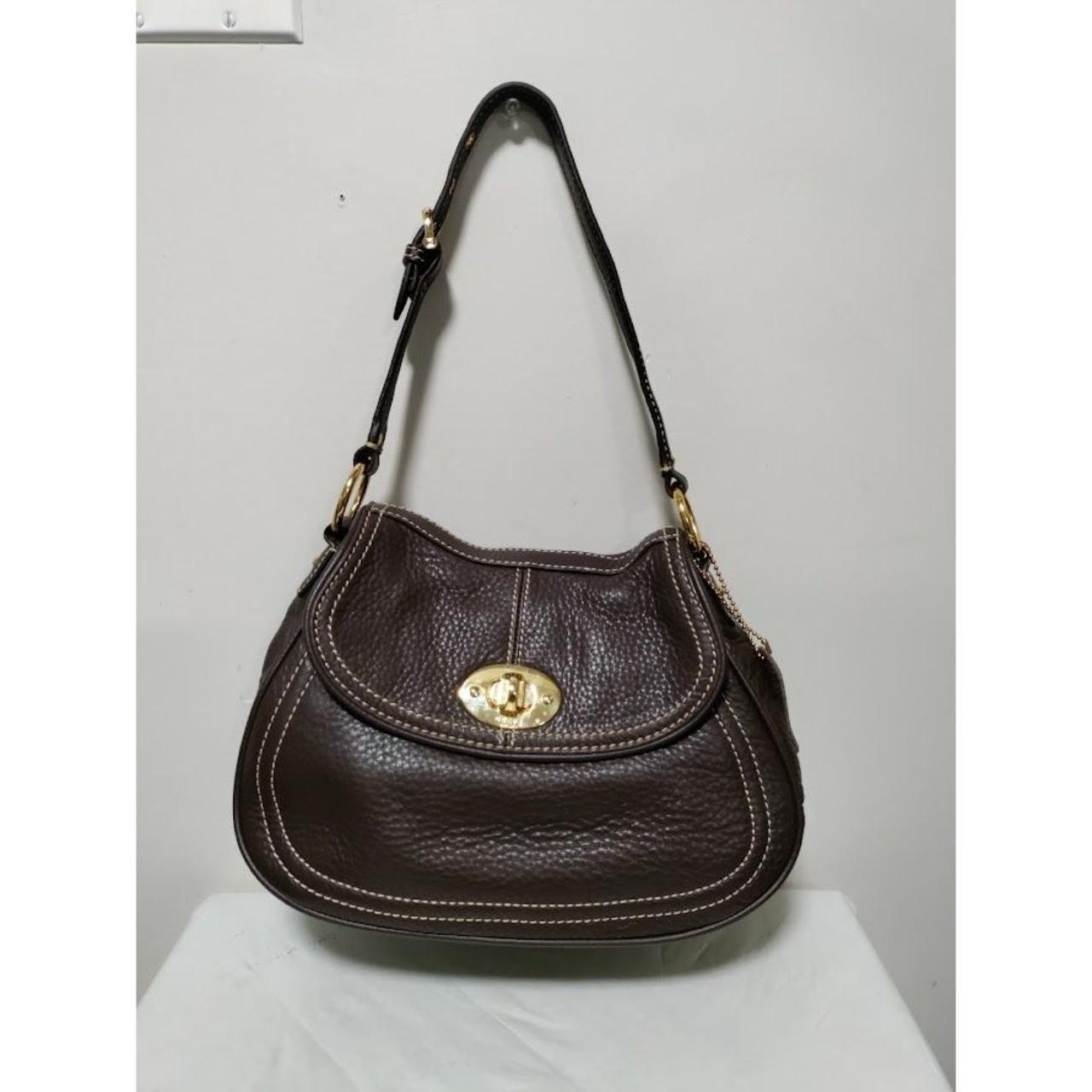 Title: Chaps Chocolate Pebbled Leather Small Handbag... - Depop