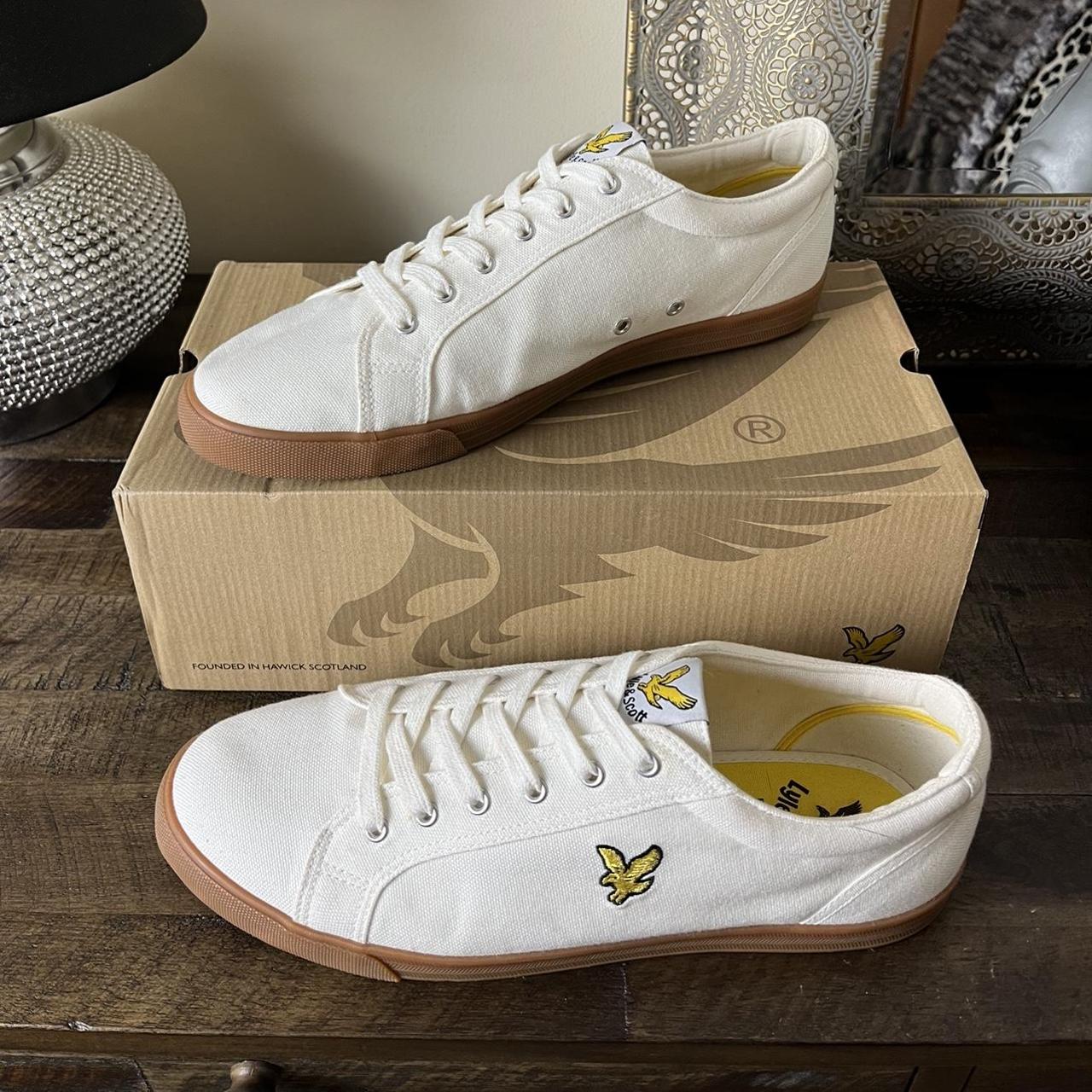 Lyle & Scott Men's White and Yellow Trainers | Depop