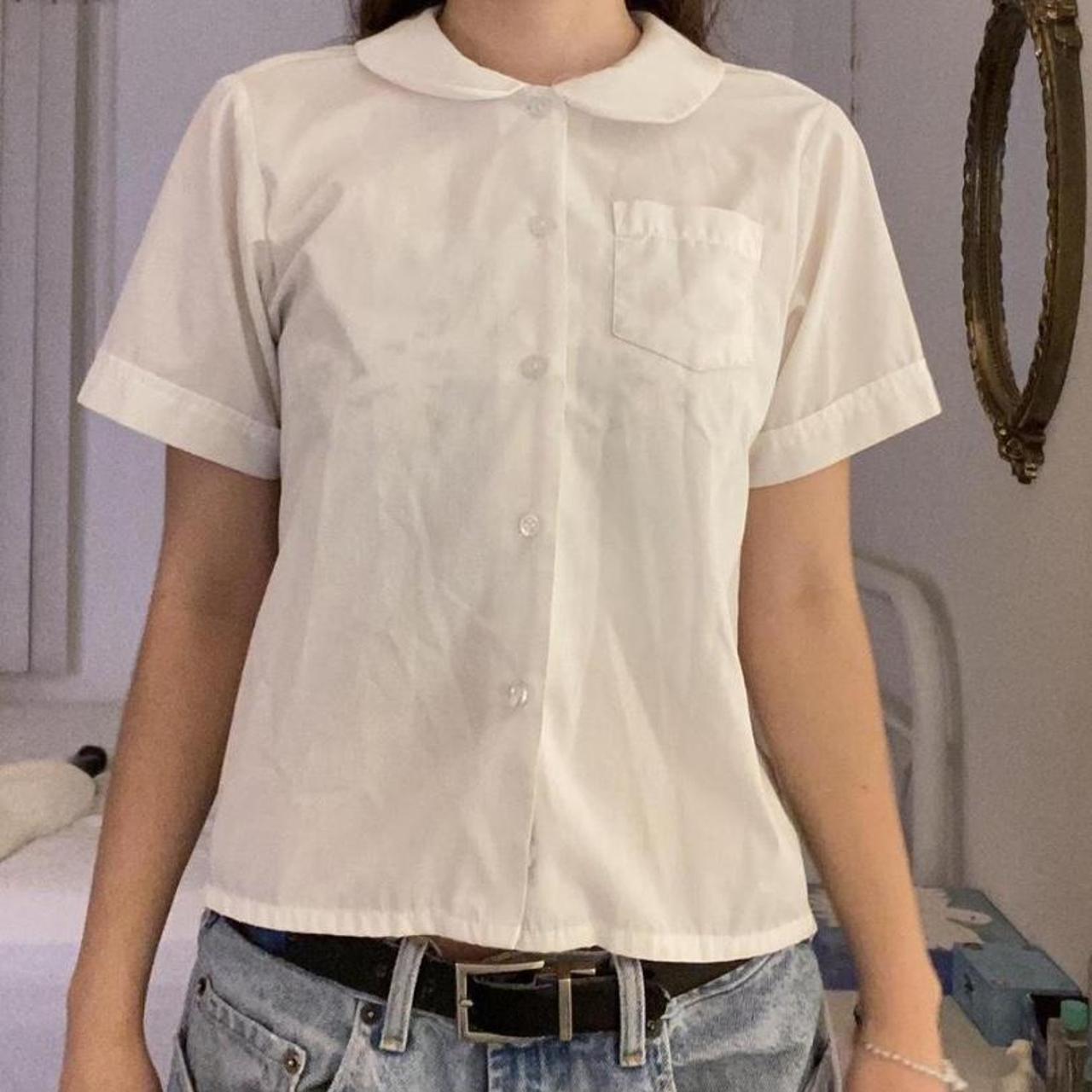White button up Peter Pan collared shirt with... - Depop