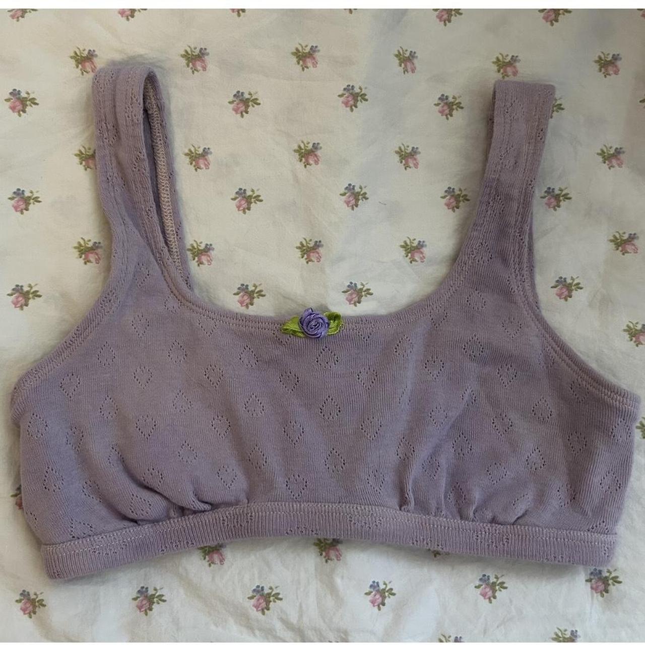 Purple Heart pointelle bra with purple rose Fits... - Depop