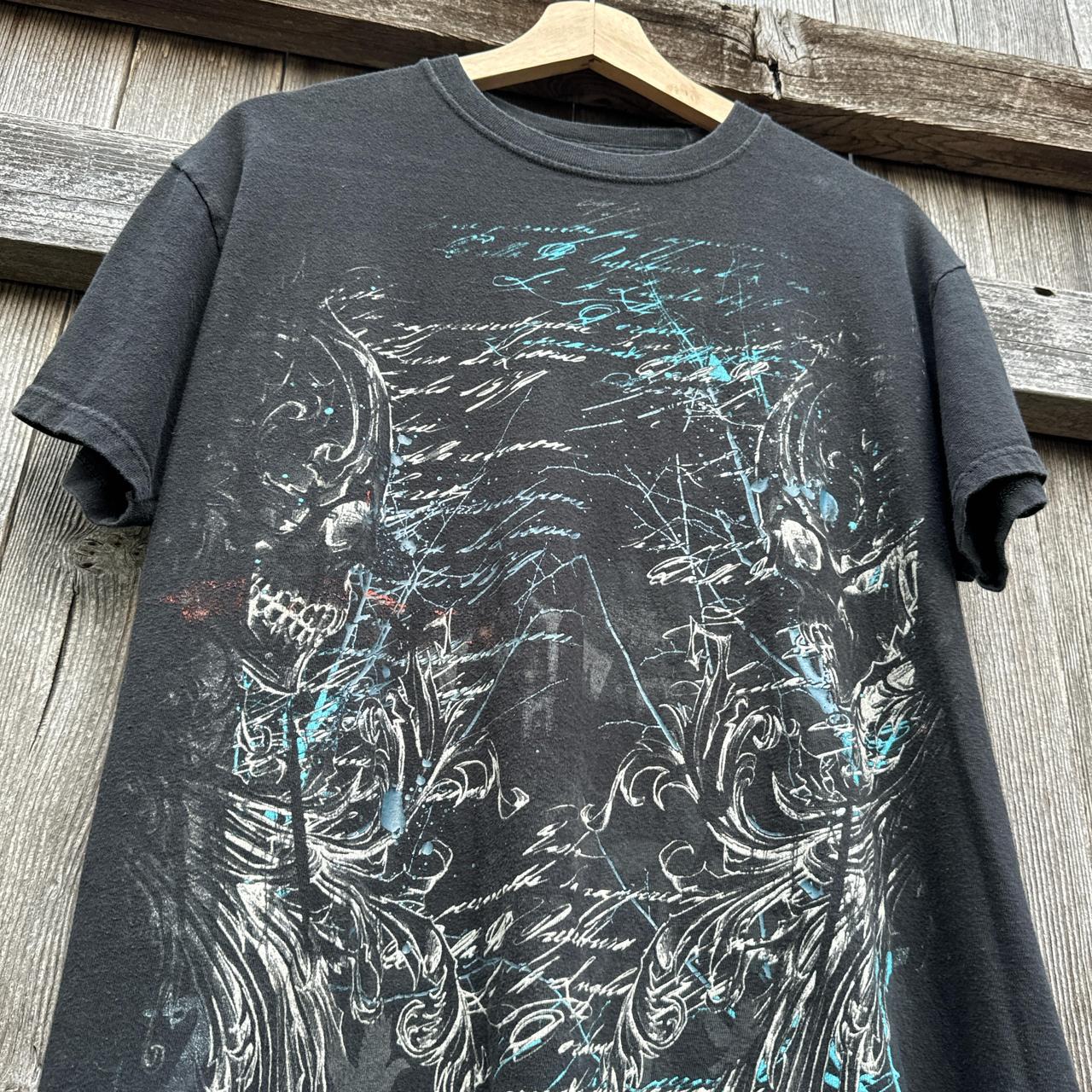 Distressed Punk/Grudge Y2K Affliction Style Carbon... - Depop