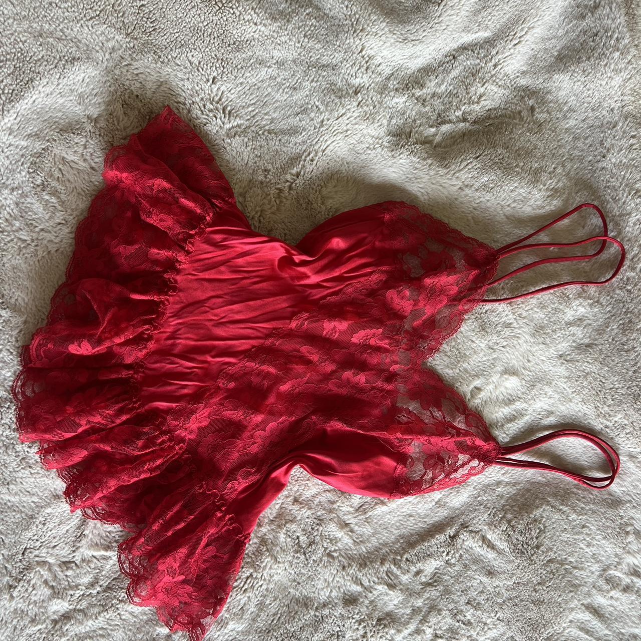 Vintage red lace cami Unknown brand and size Fits S/M - Depop