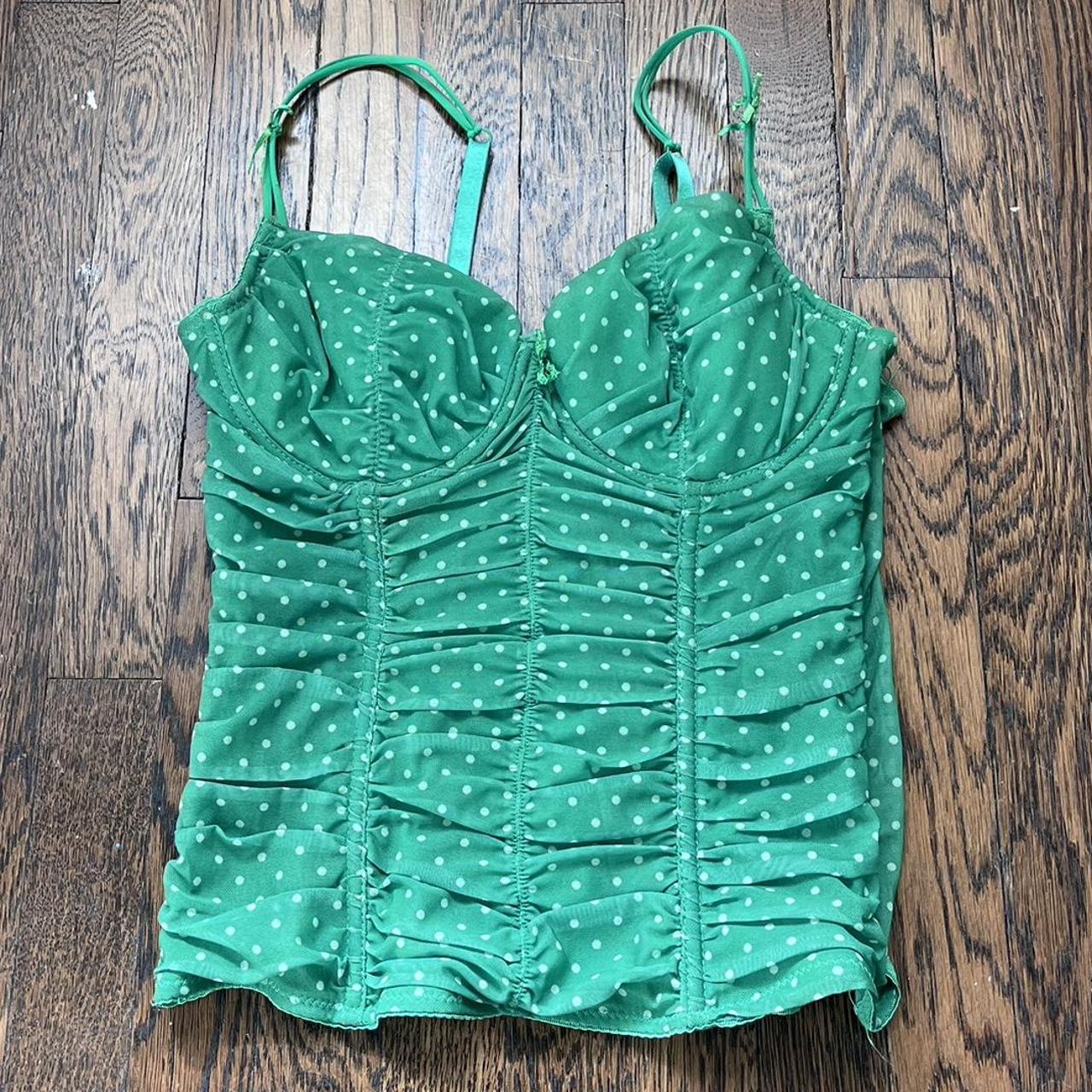 Vintage Green Polka Dotted Corset Top Thrifted Depop