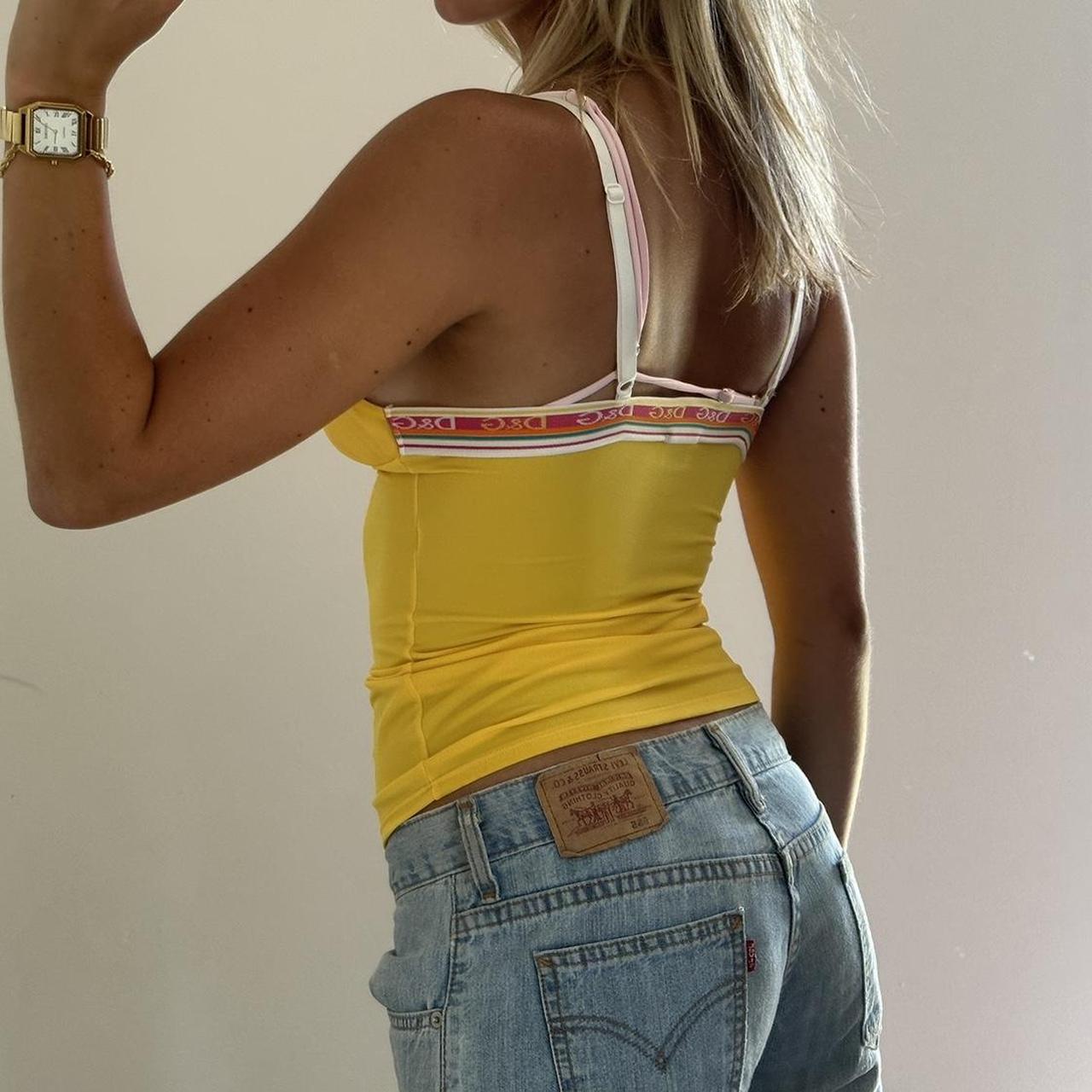 Dolce and Gabana yellow cami top with rainbow trim... - Depop