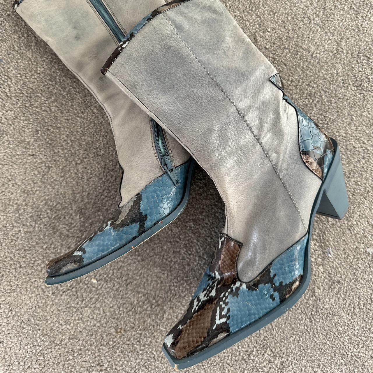 Vintage blue snakeskin pattern cowboy style... - Depop