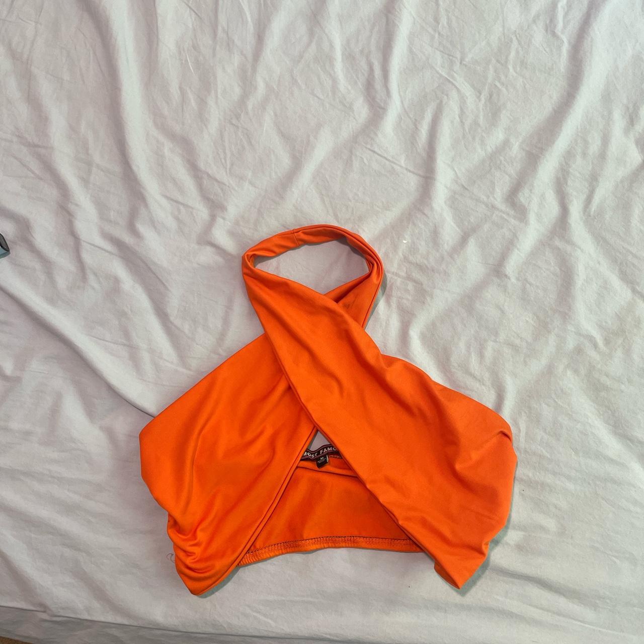 Vibrant Orange Wrap-Around Top Size Medium, fits... - Depop