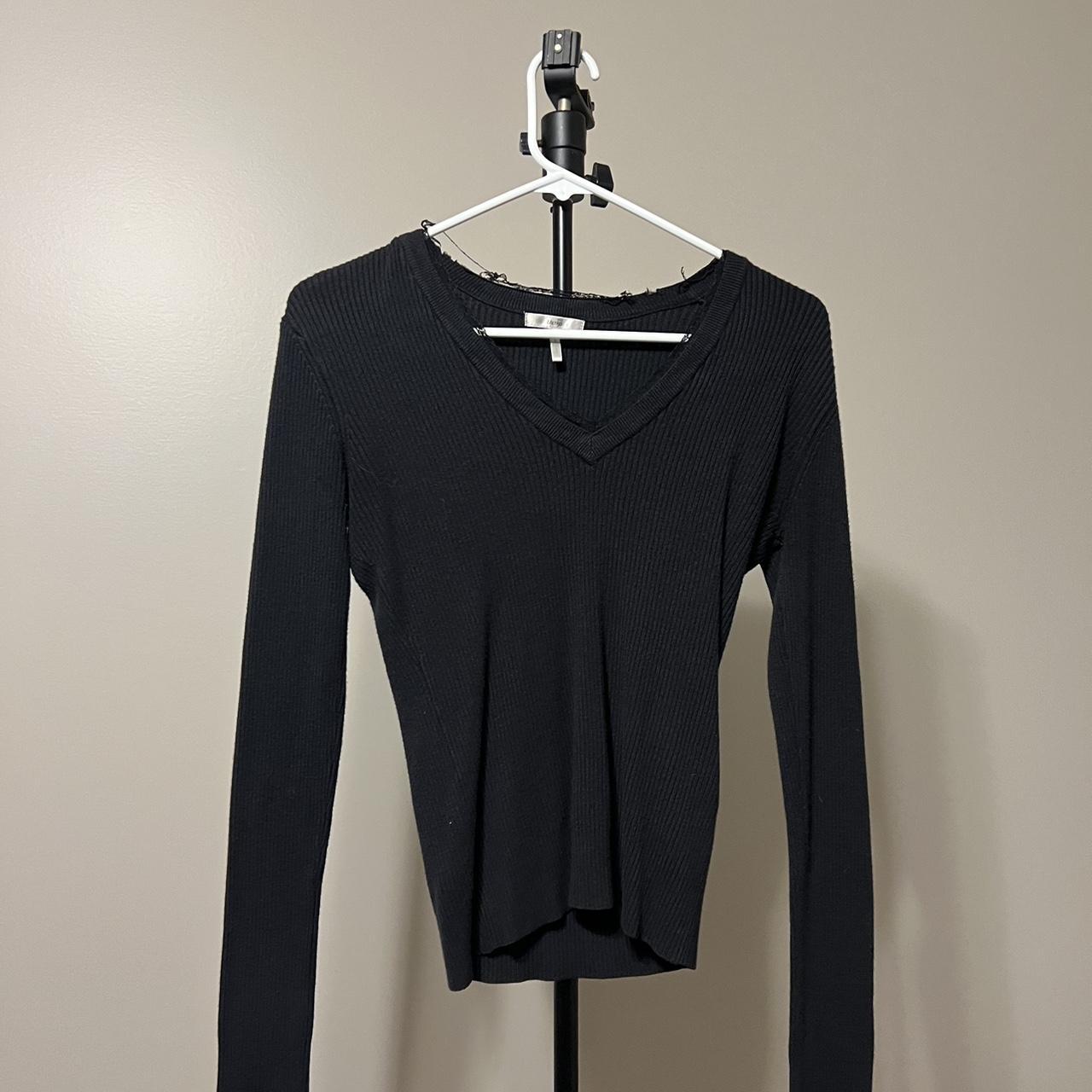 black ribbed sweater -fits like a small - lace at... - Depop