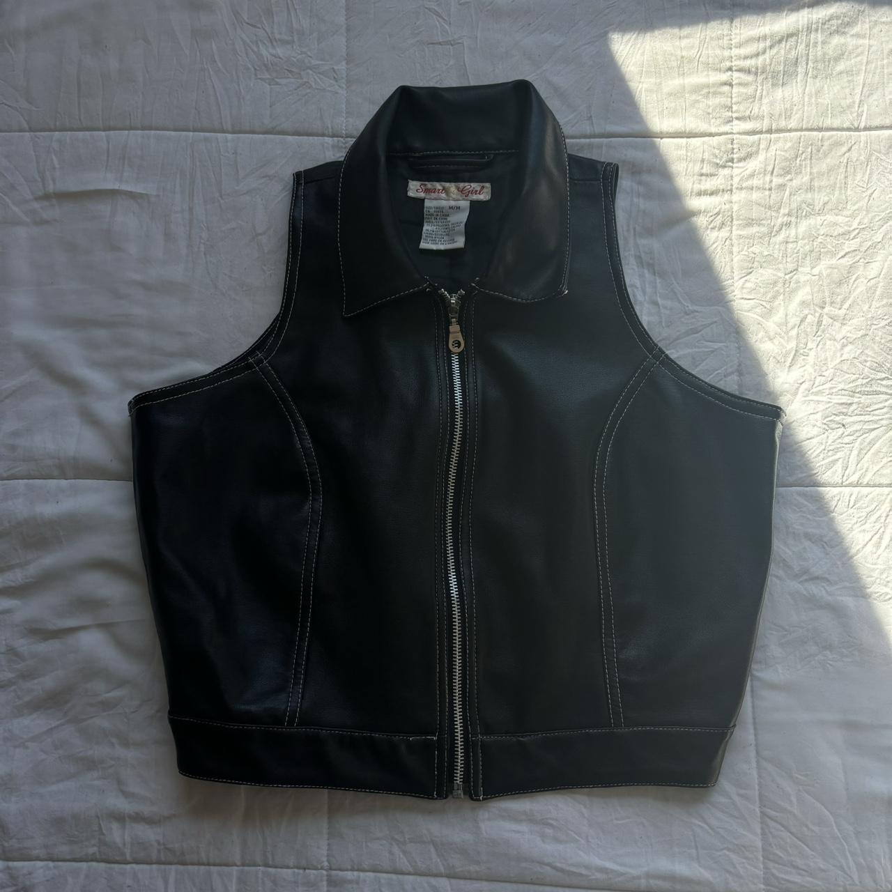 Black faux leather zip-up vest #goth #grunge... | Depop