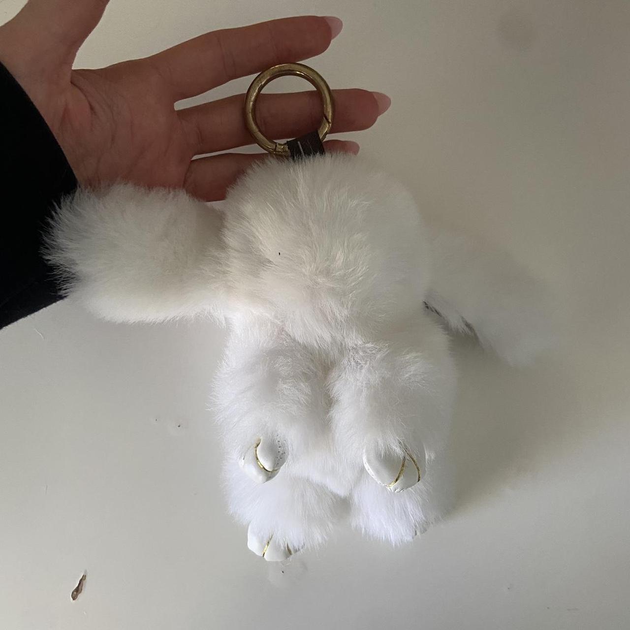 White fluffy rabbit keychain!!!! Never... - Depop
